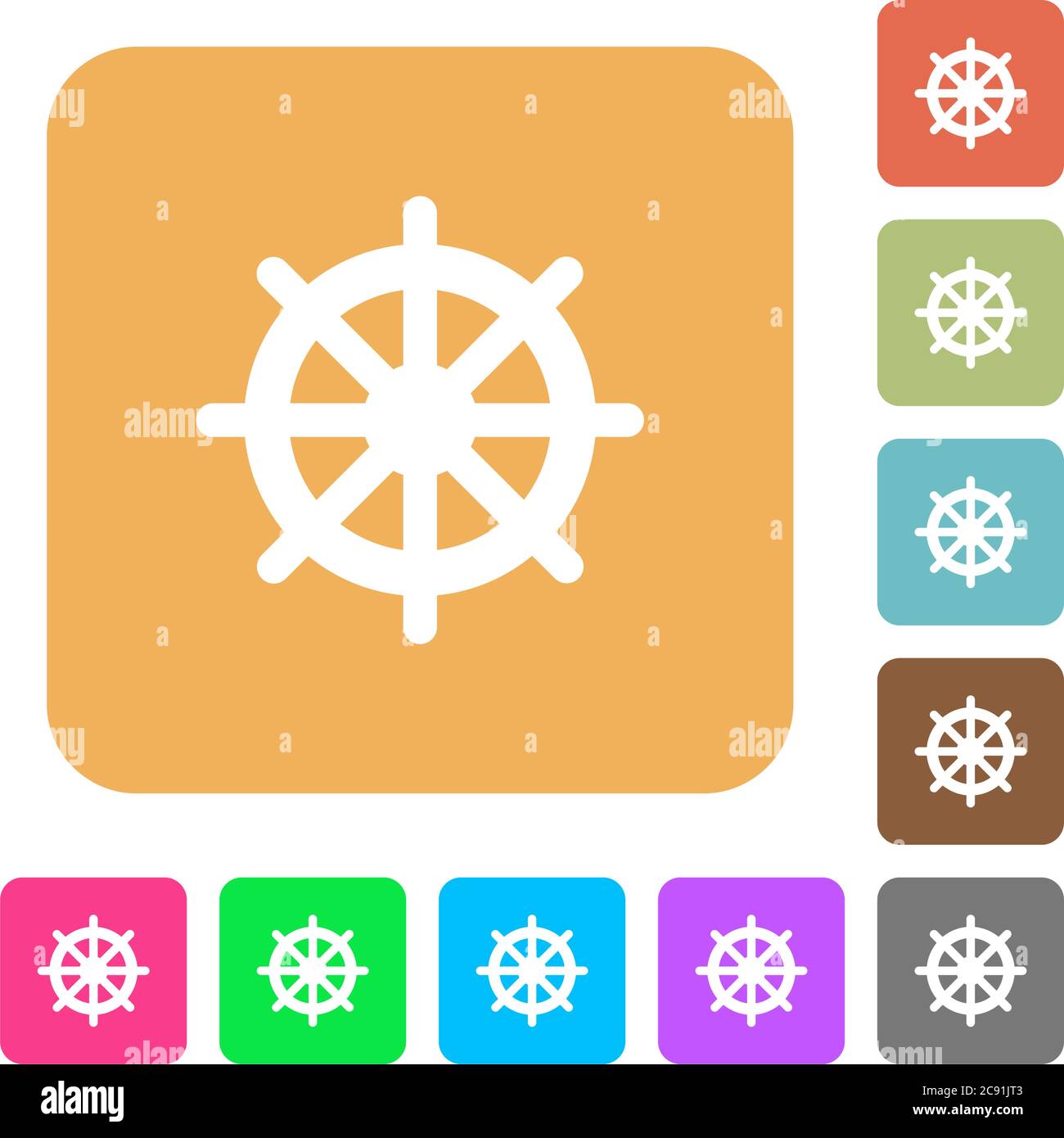 Steering wheel icons on rounded square vivid color backgrounds Stock ...