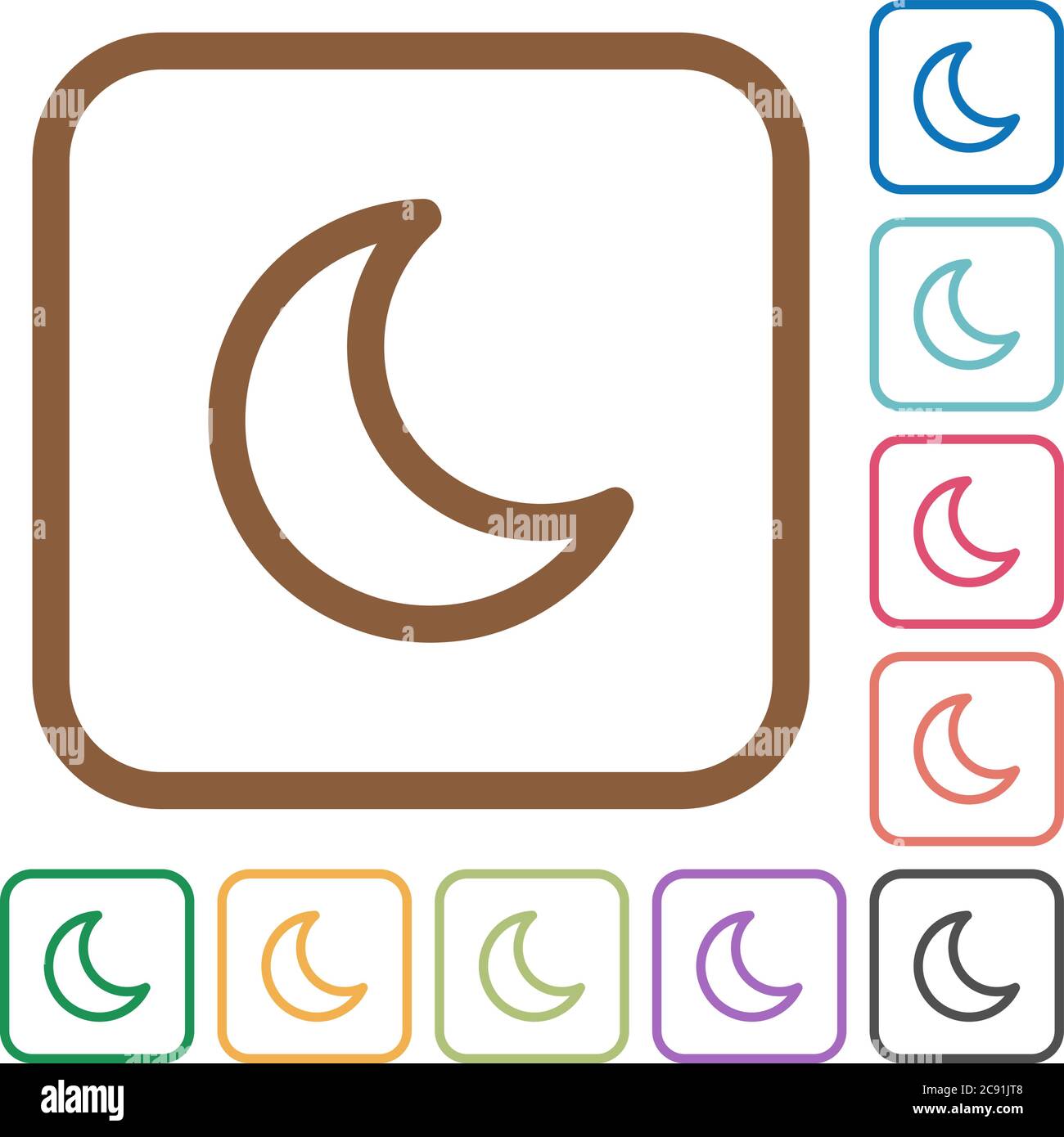 Moon shape simple icons in color rounded square frames on white ...