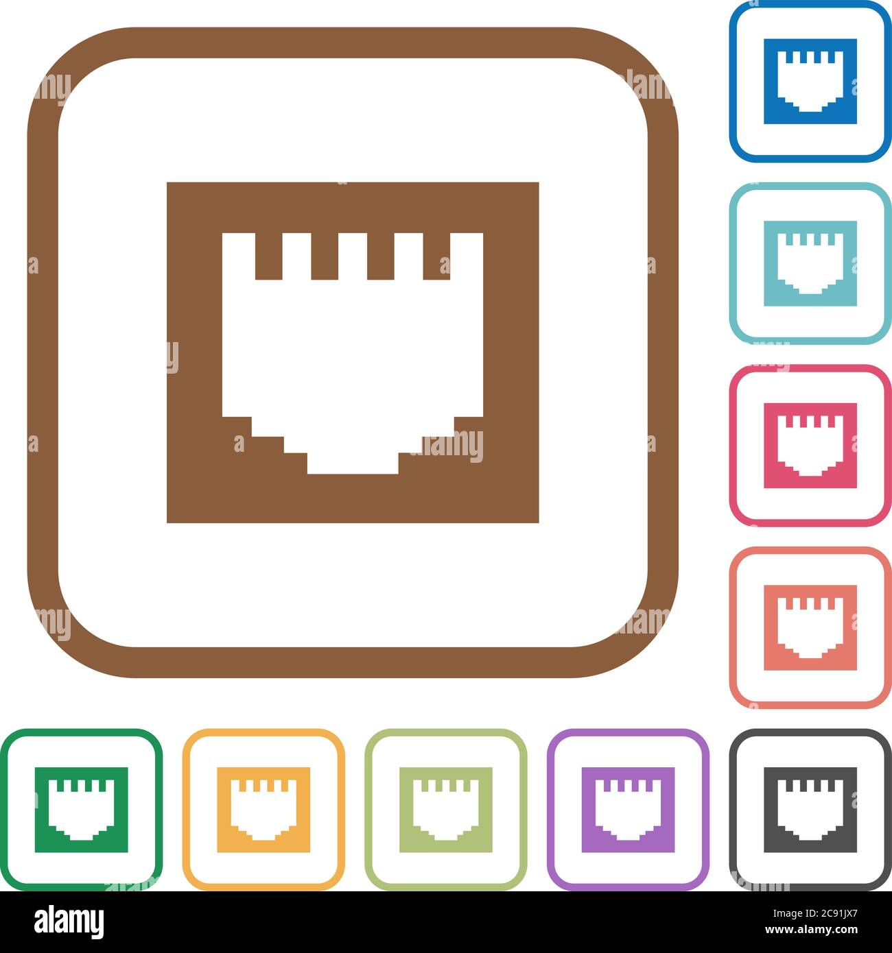 Ethernet connector simple icons in color rounded square frames on white background Stock Vector ...