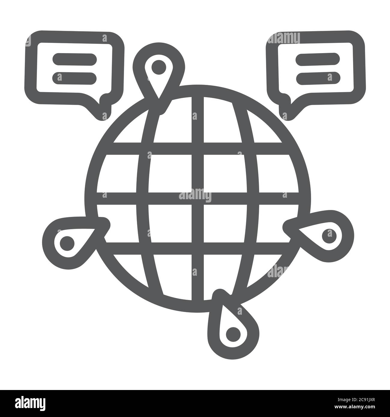 Globe communication line icon, internet and connection, global chat ...