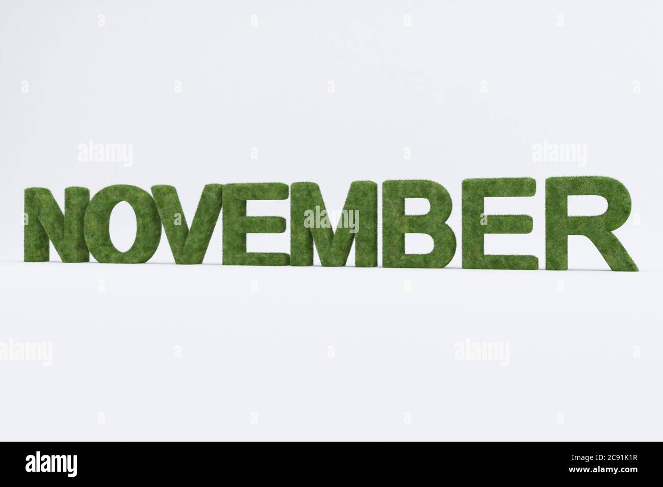 3d rendering of green grass NOVEMBER word isolated on white background ...