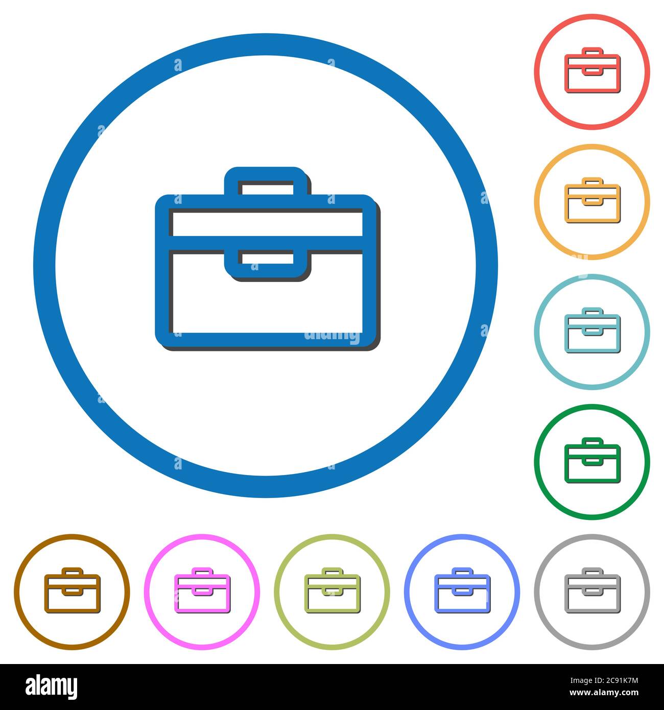Toolbox flat color vector icons with shadows in round outlines on white ...