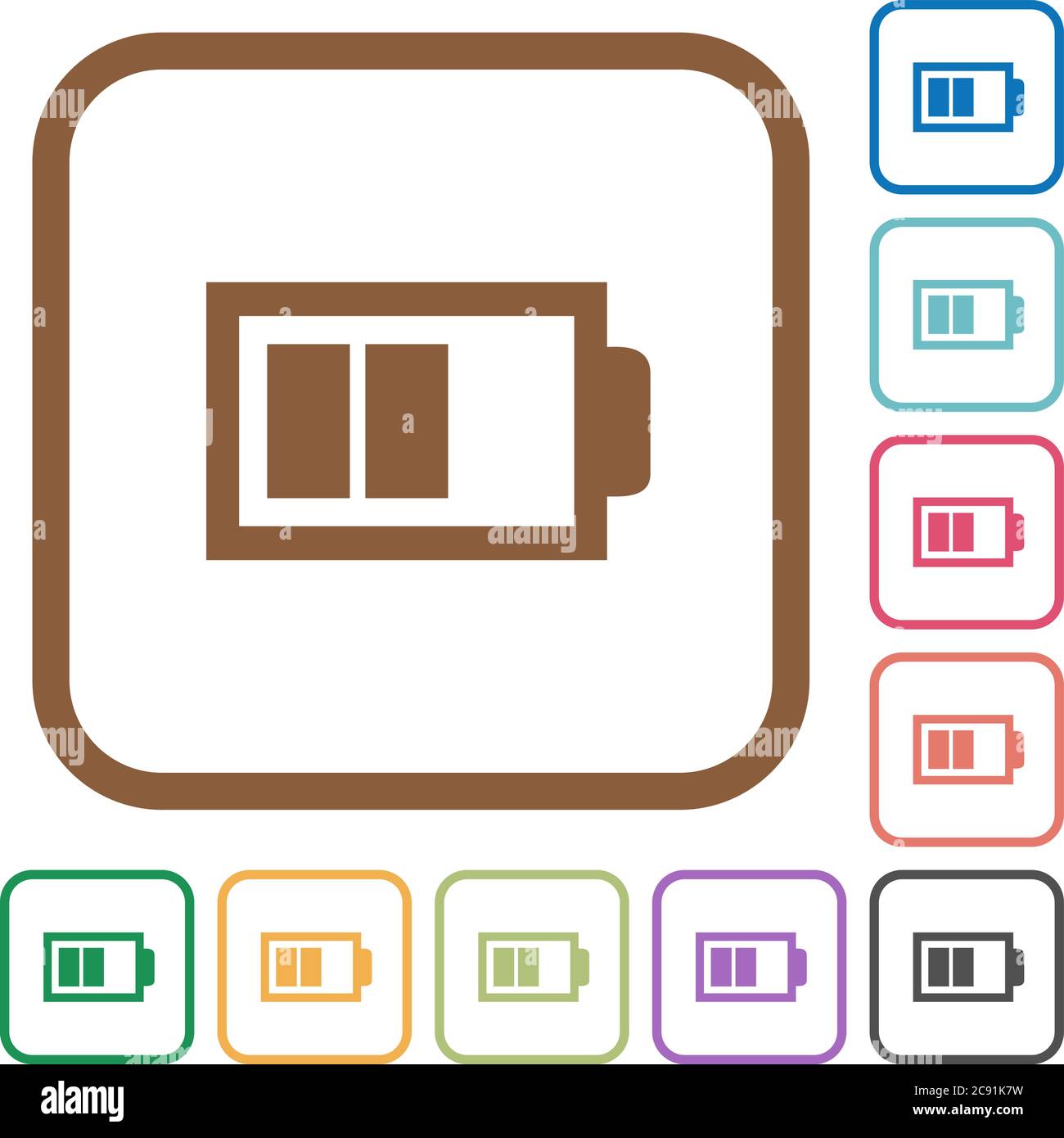 Half battery with two load units. Simple icons in color rounded square ...