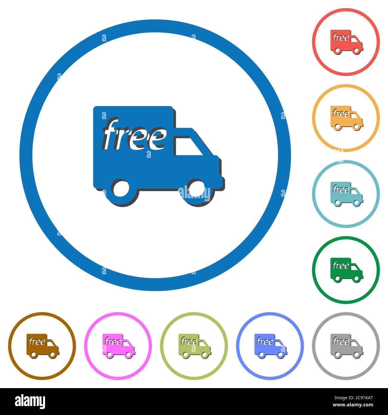 Free shipping flat color vector icons with shadows in round outlines on ...
