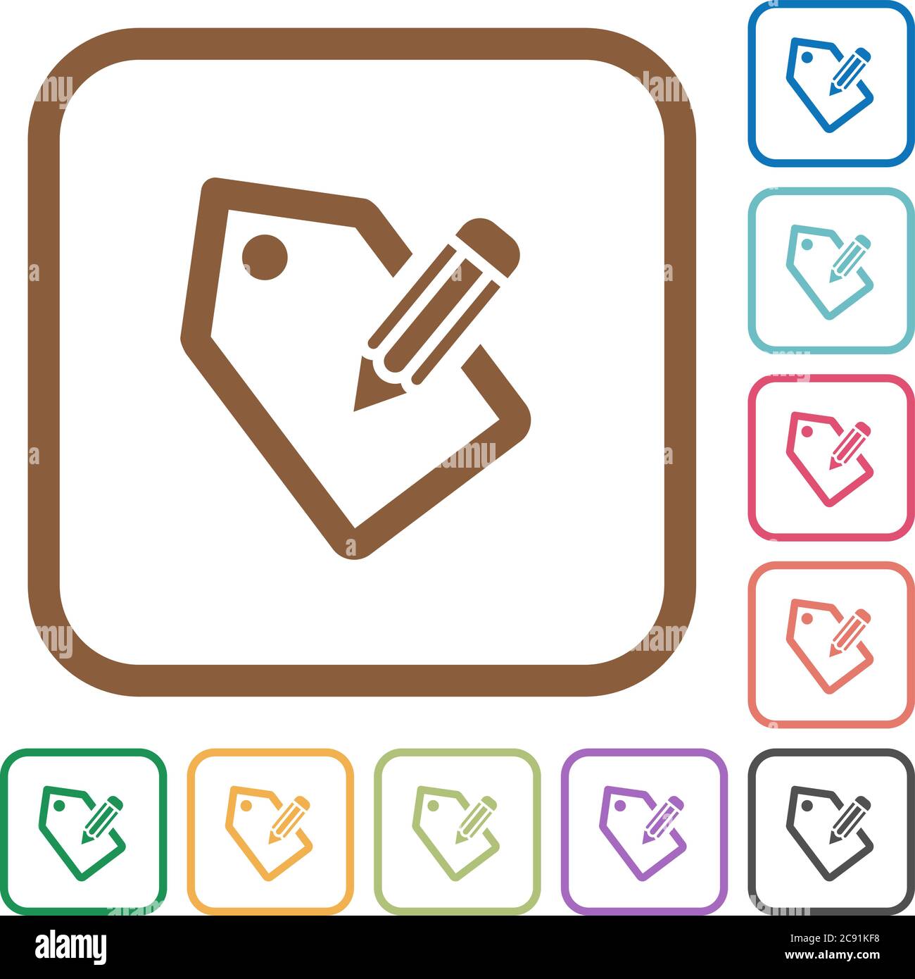 Tagging with pencil simple icons in color rounded square frames on ...