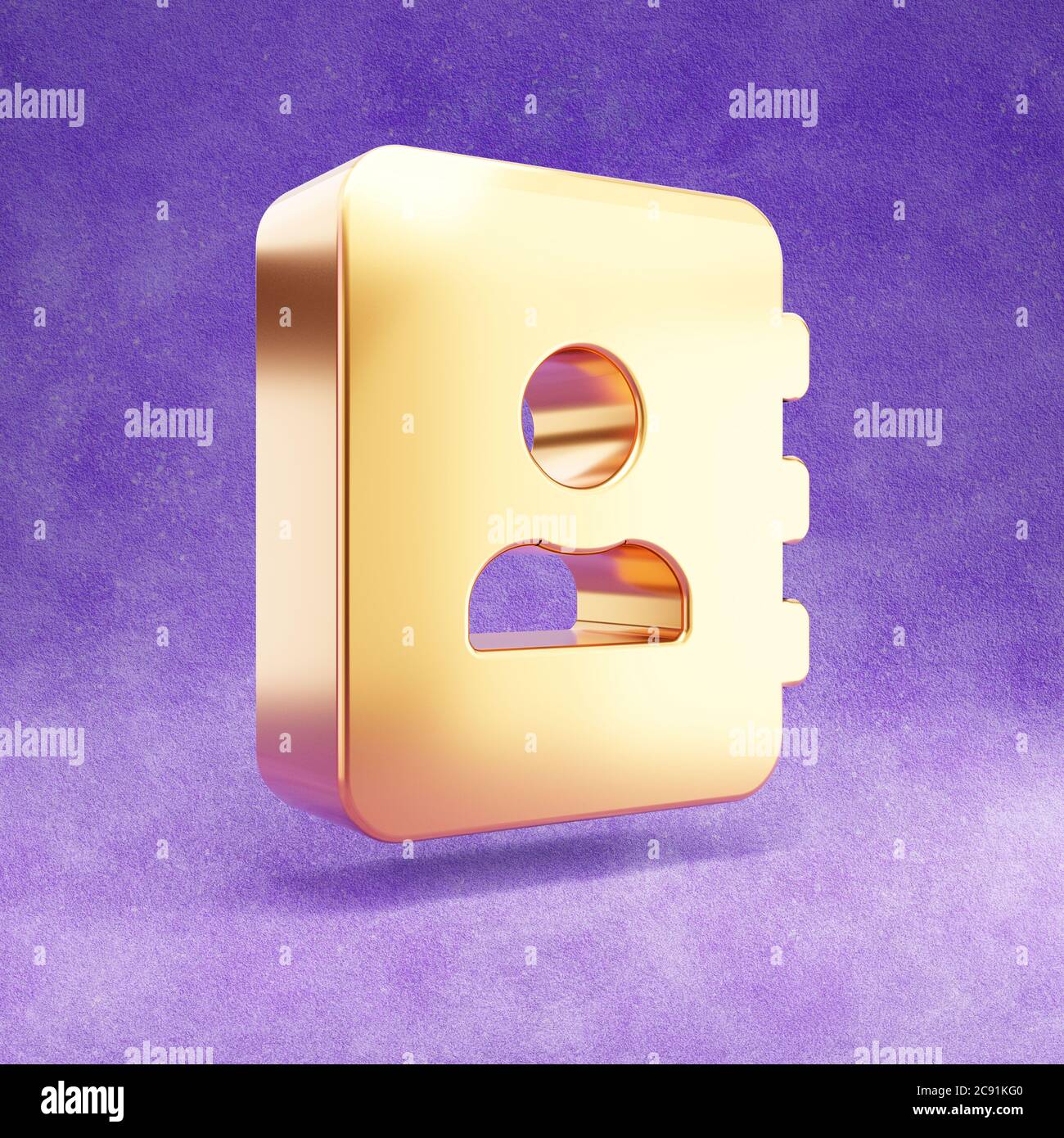 Address book icon. Gold glossy Address book symbol isolated on violet ...