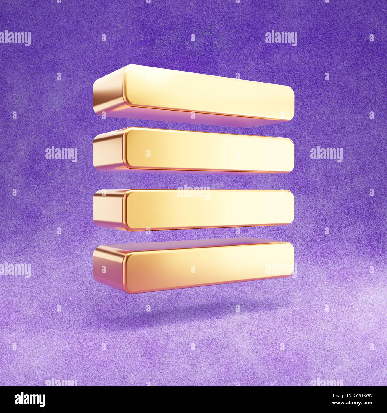 Align justify icon. Gold glossy Align justify symbol isolated on violet ...