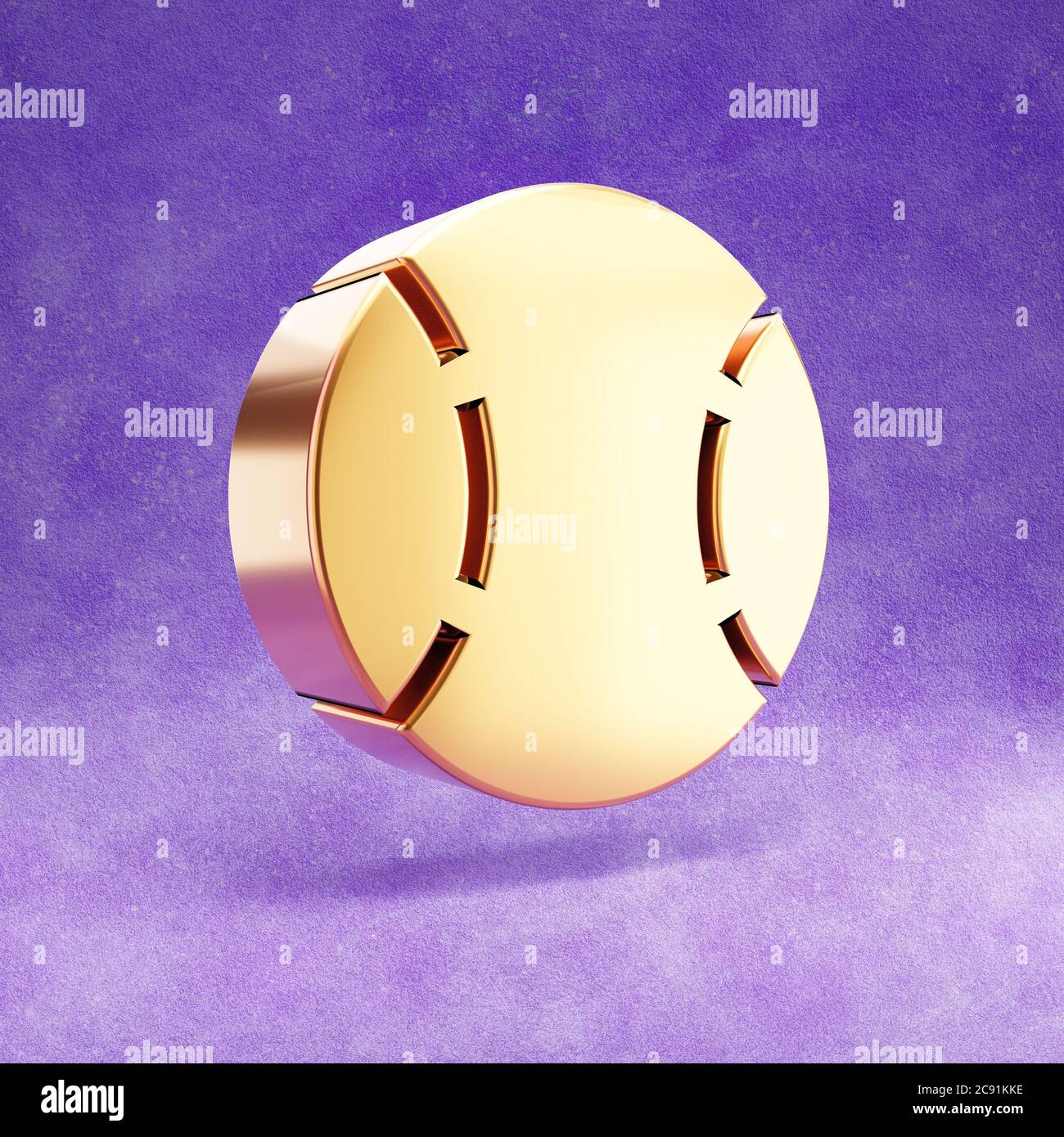 Baseball ball icon. Gold glossy Baseball ball symbol isolated on violet ...