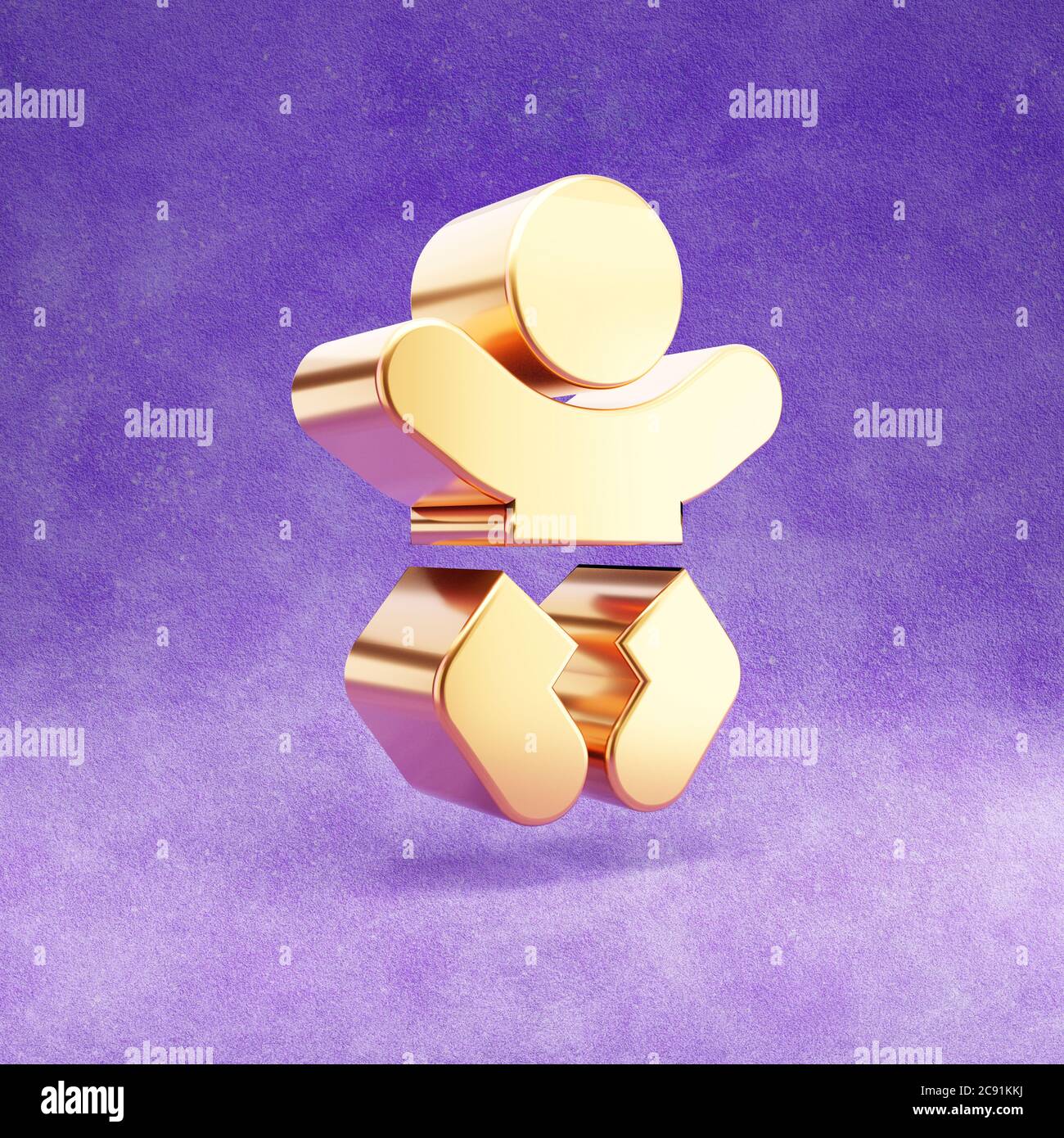 Baby icon. Gold glossy Baby symbol isolated on violet velvet background ...