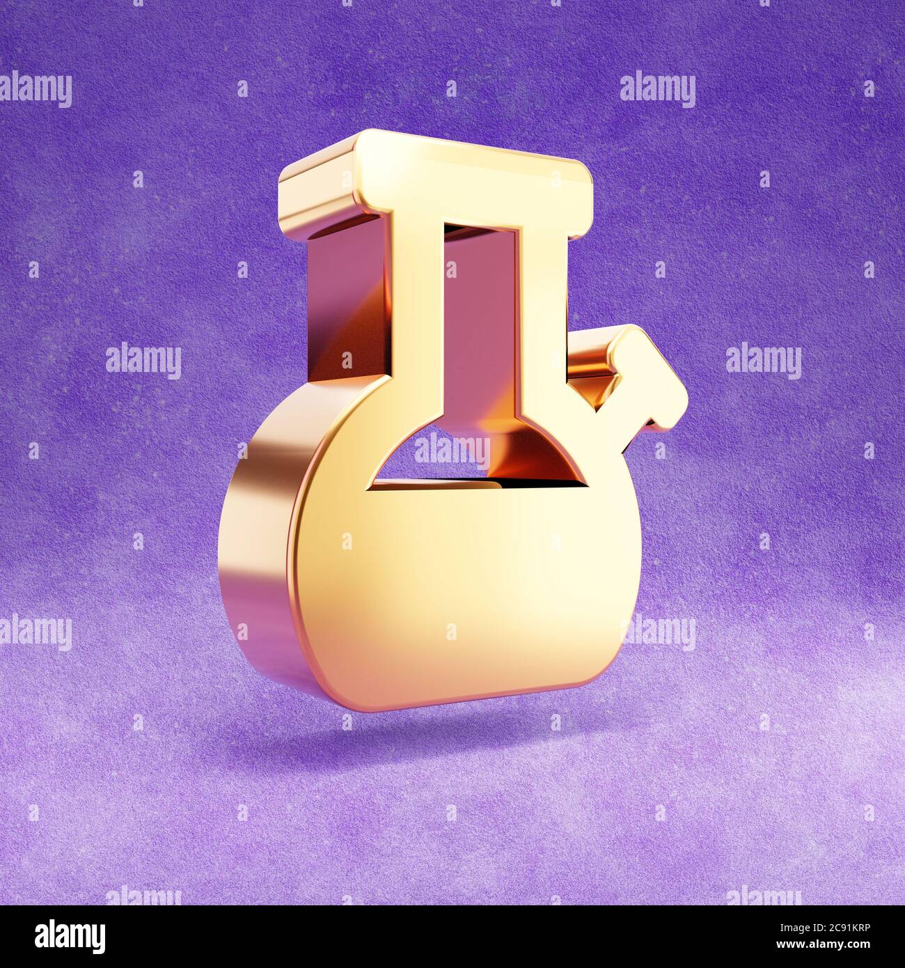 Bong icon. Gold glossy Bong symbol isolated on violet velvet background ...