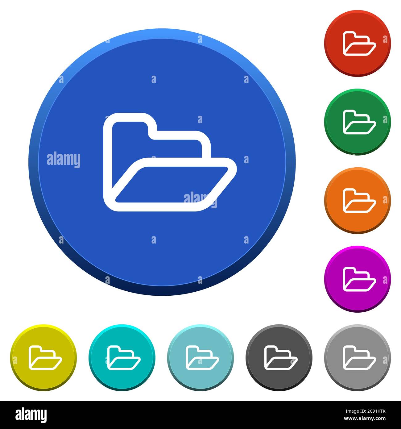 Open folder round color beveled buttons with smooth surfaces and flat ...