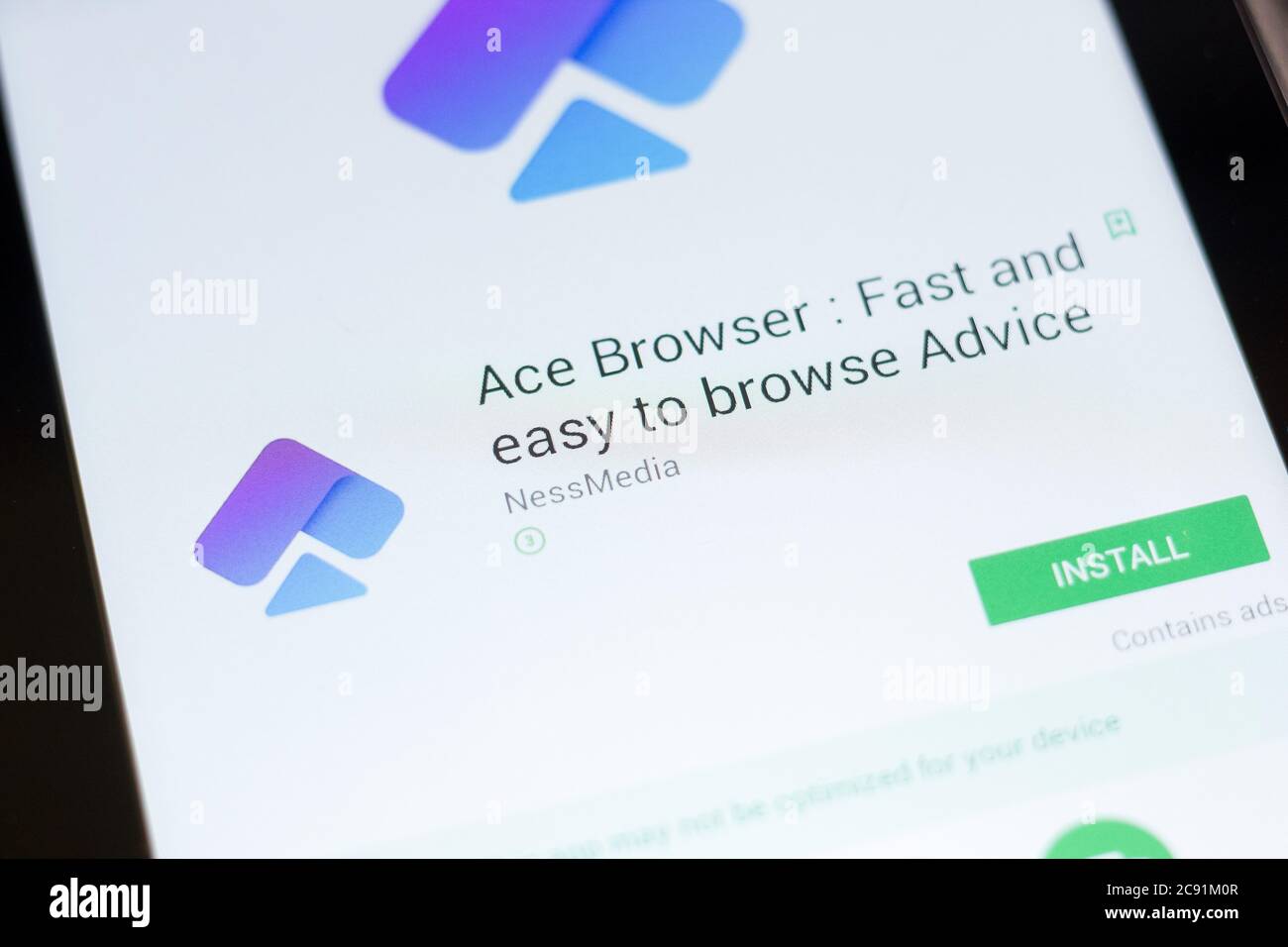 Ryazan, Russia - June 24, 2018: Ace Browser mobile app on the display ...