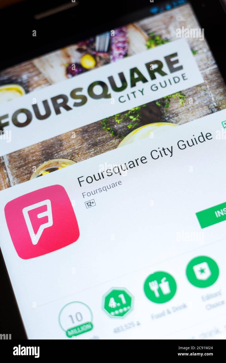 Ryazan, Russia - June 24, 2018: Foursquare City Guide mobile app on the ...