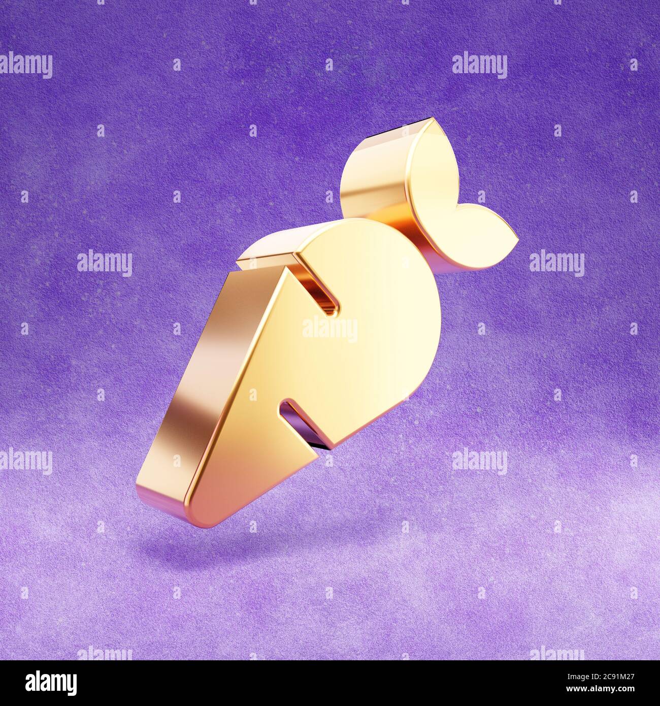 Carrot icon. Gold glossy Carrot symbol isolated on violet velvet ...