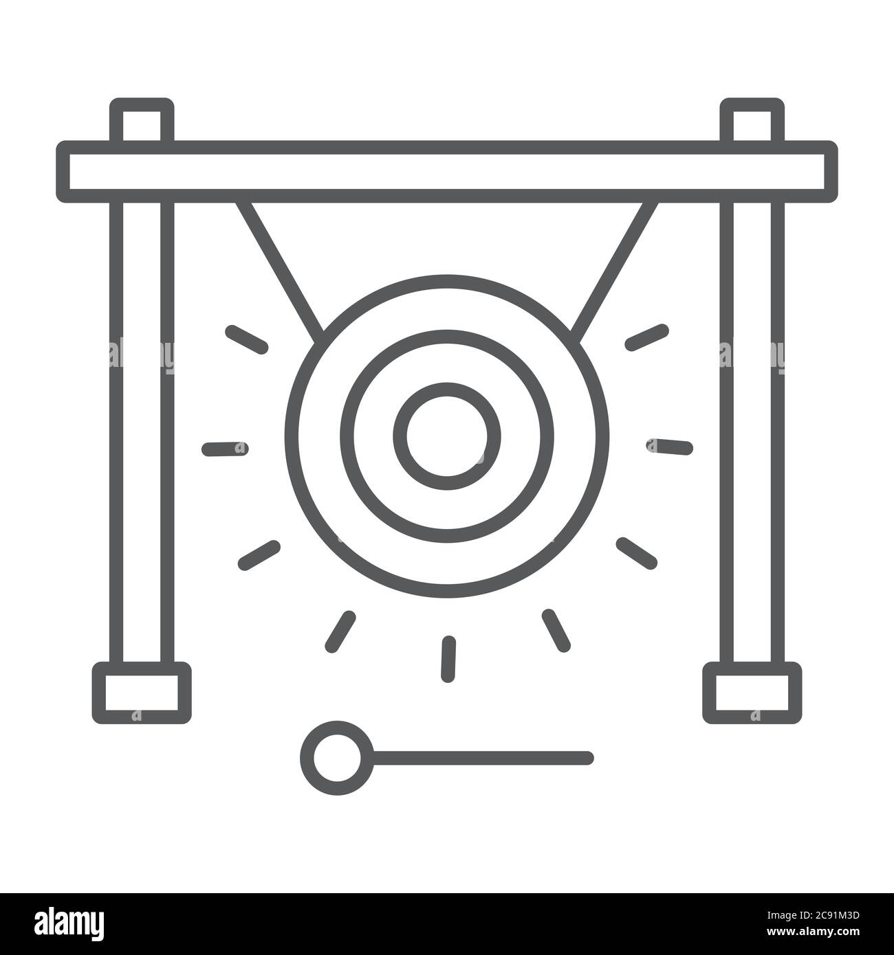 Gong thin line icon, music and sound, chinese instrument sign, vector ...