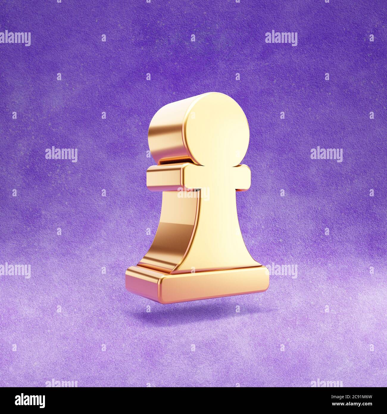 Chess pawn icon. Gold glossy Chess pawn symbol isolated on violet ...