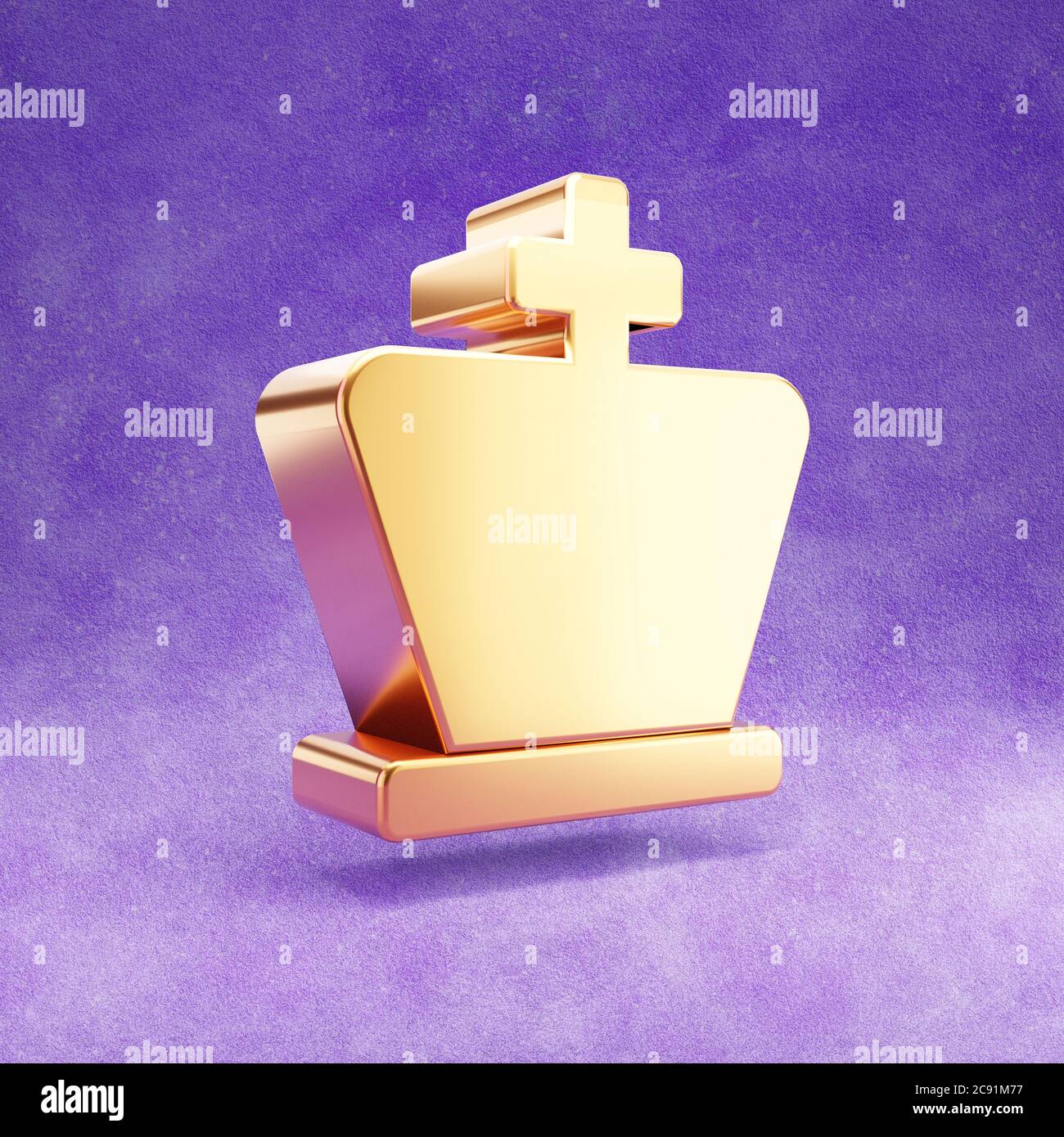 Chess king icon. Gold glossy Chess king symbol isolated on violet ...