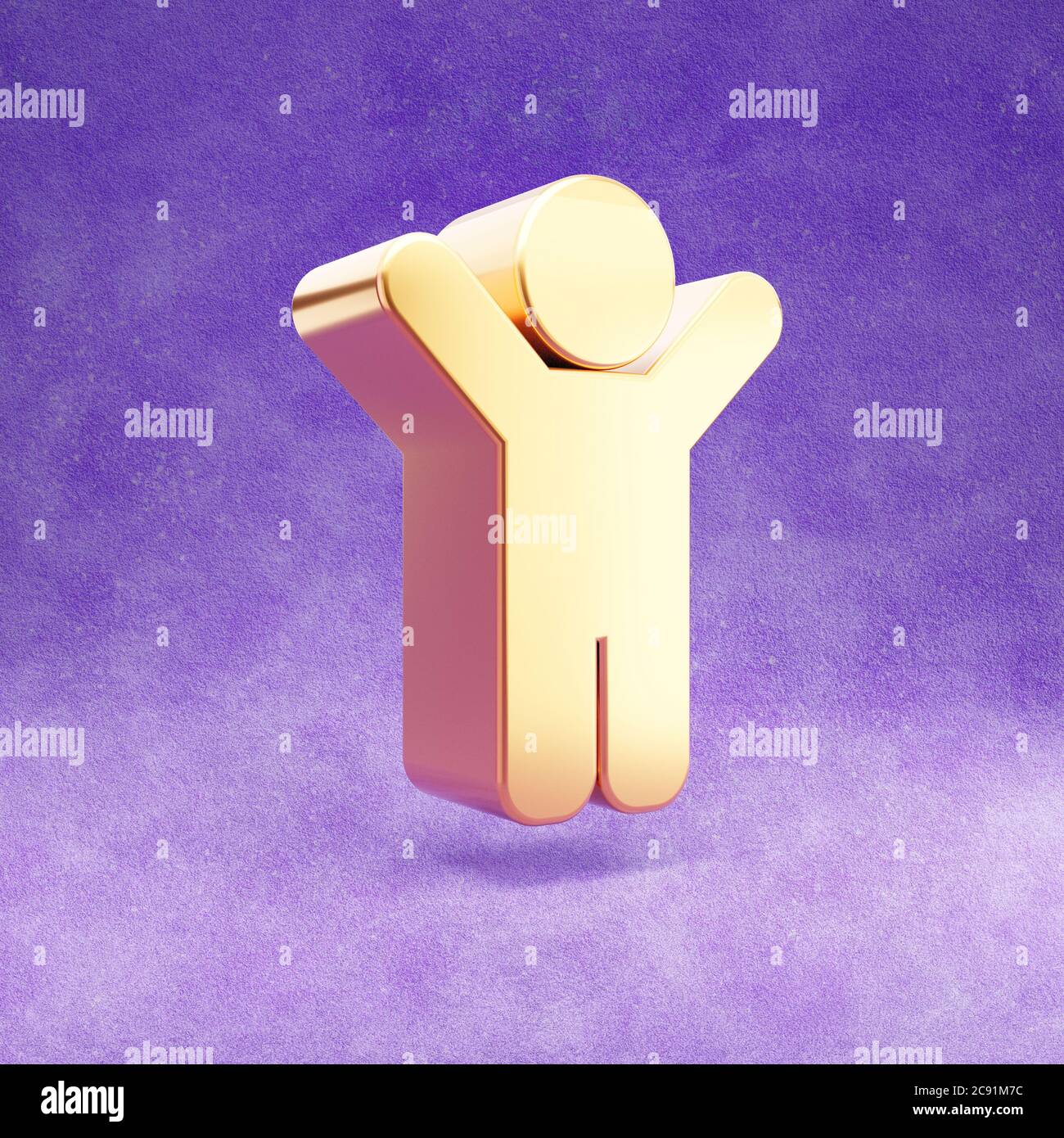 Child icon. Gold glossy Child symbol isolated on violet velvet ...