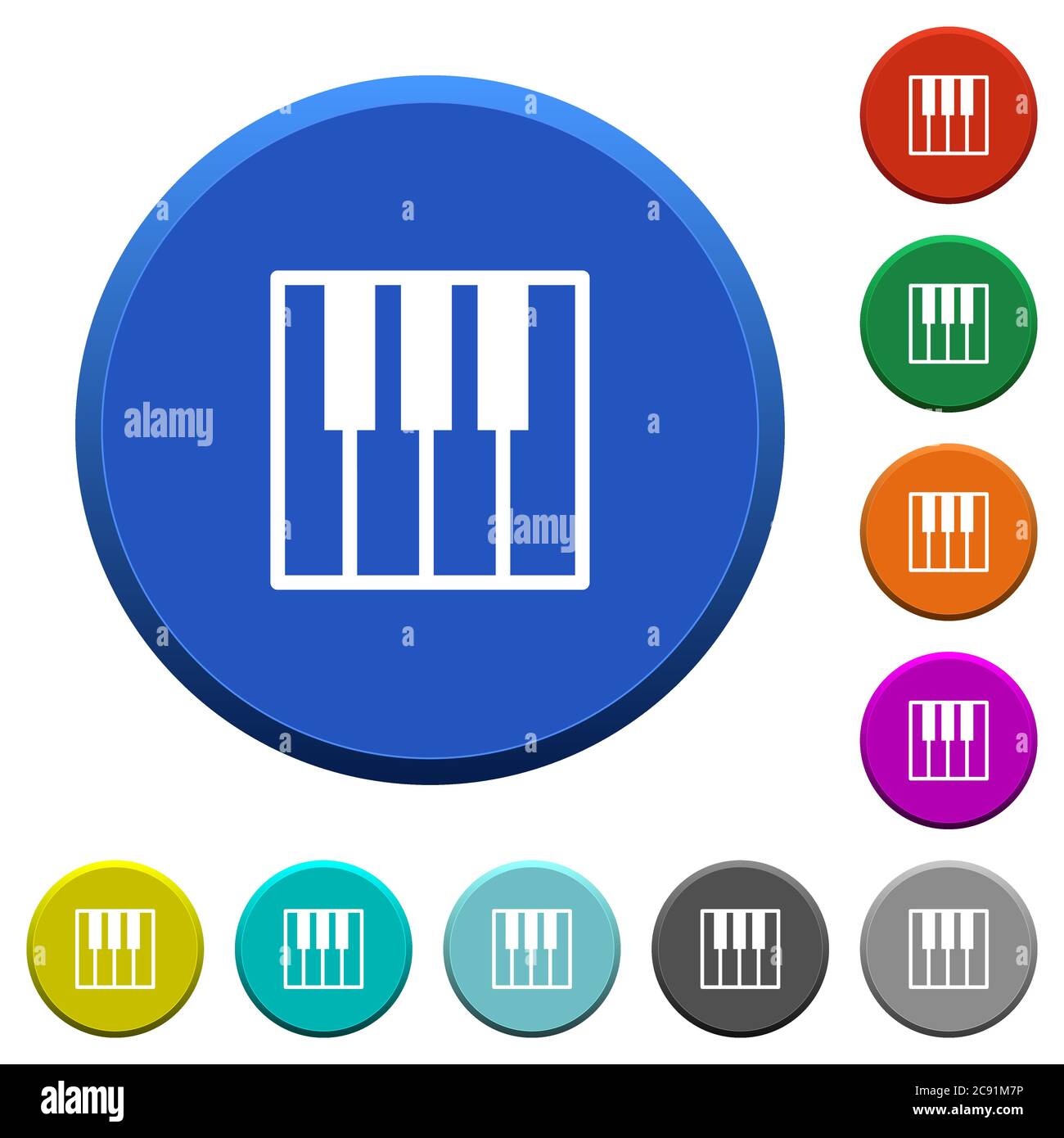 Piano keyboard round color beveled buttons with smooth surfaces and ...