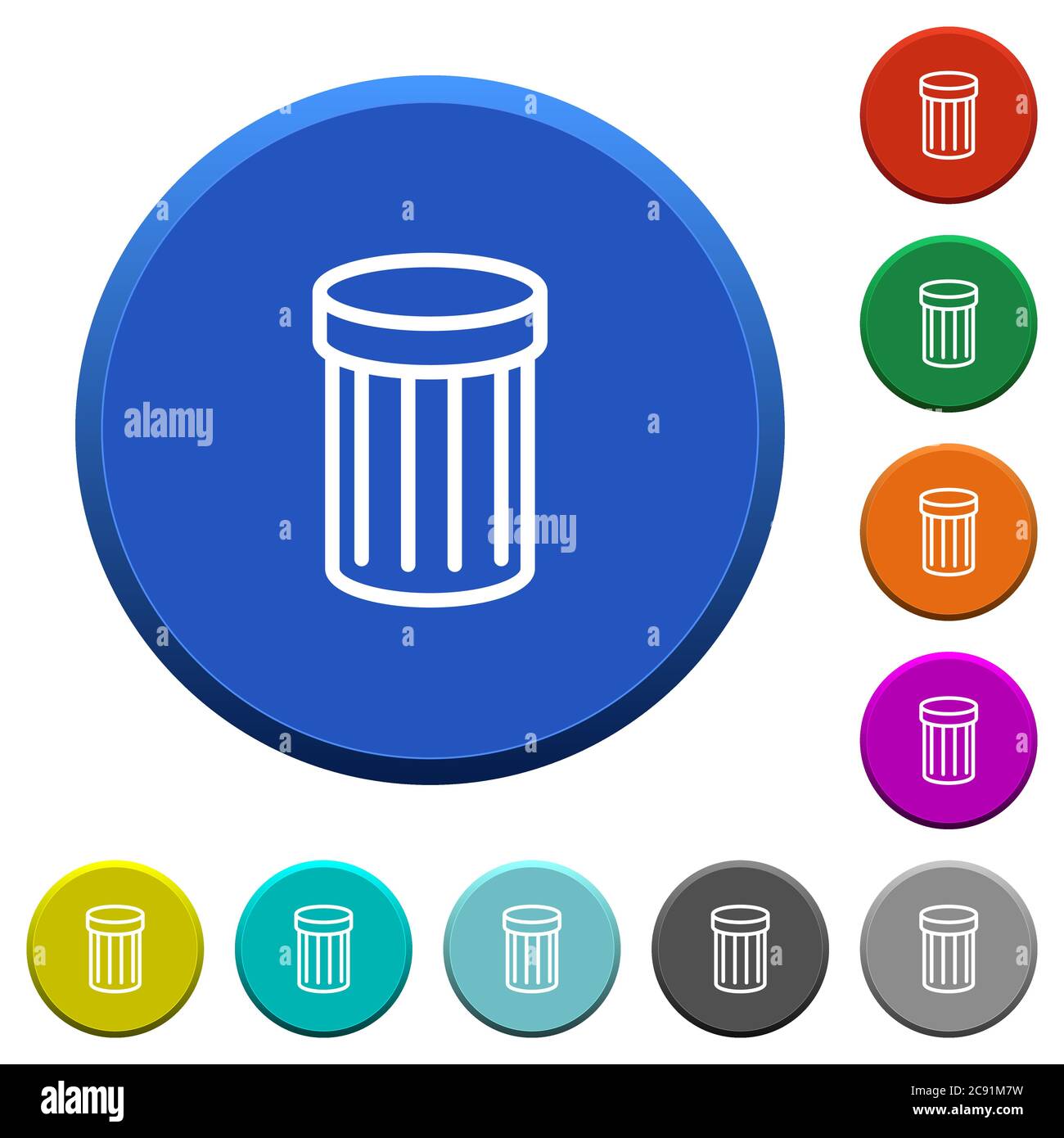 Trash round color beveled buttons with smooth surfaces and flat white ...
