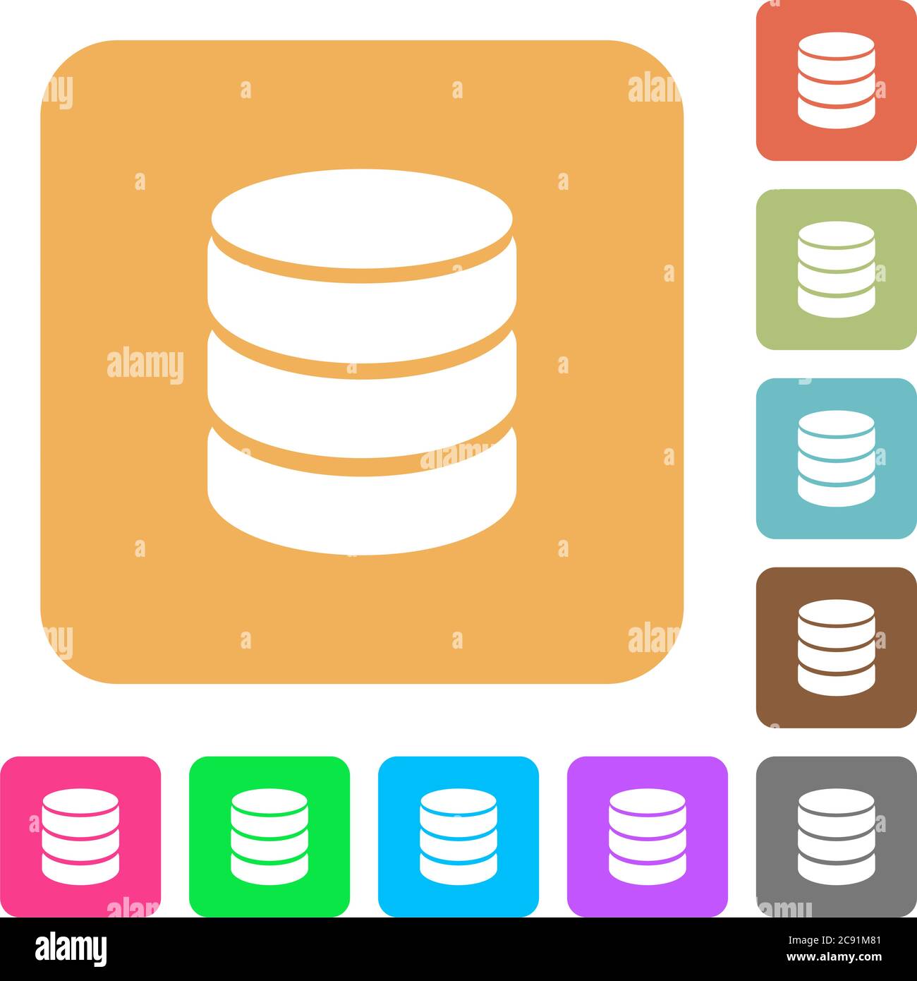 Database symbol flat icons on rounded square vivid color backgrounds ...