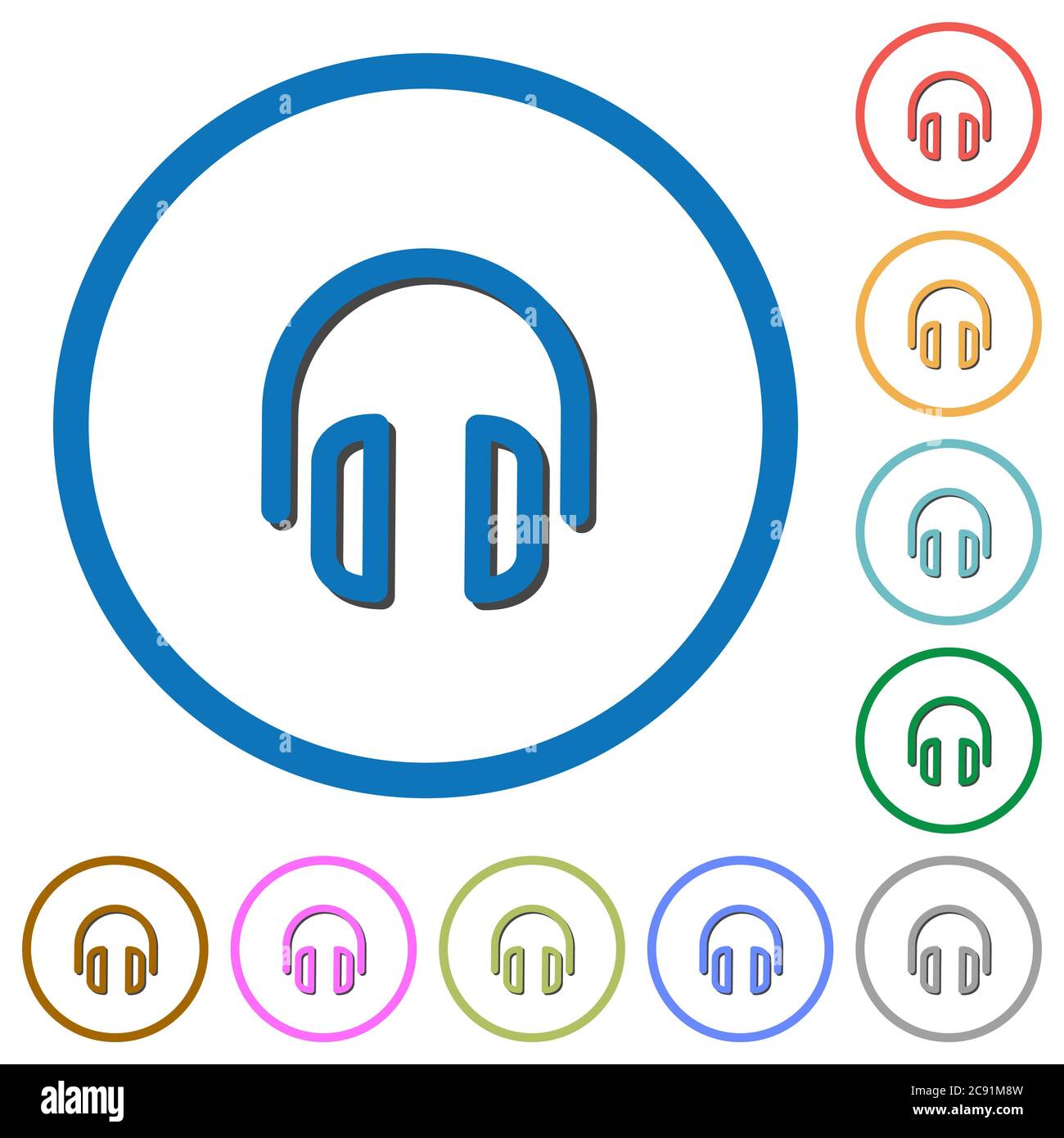 Headset flat color vector icons with shadows in round outlines on white background Stock Vector ...