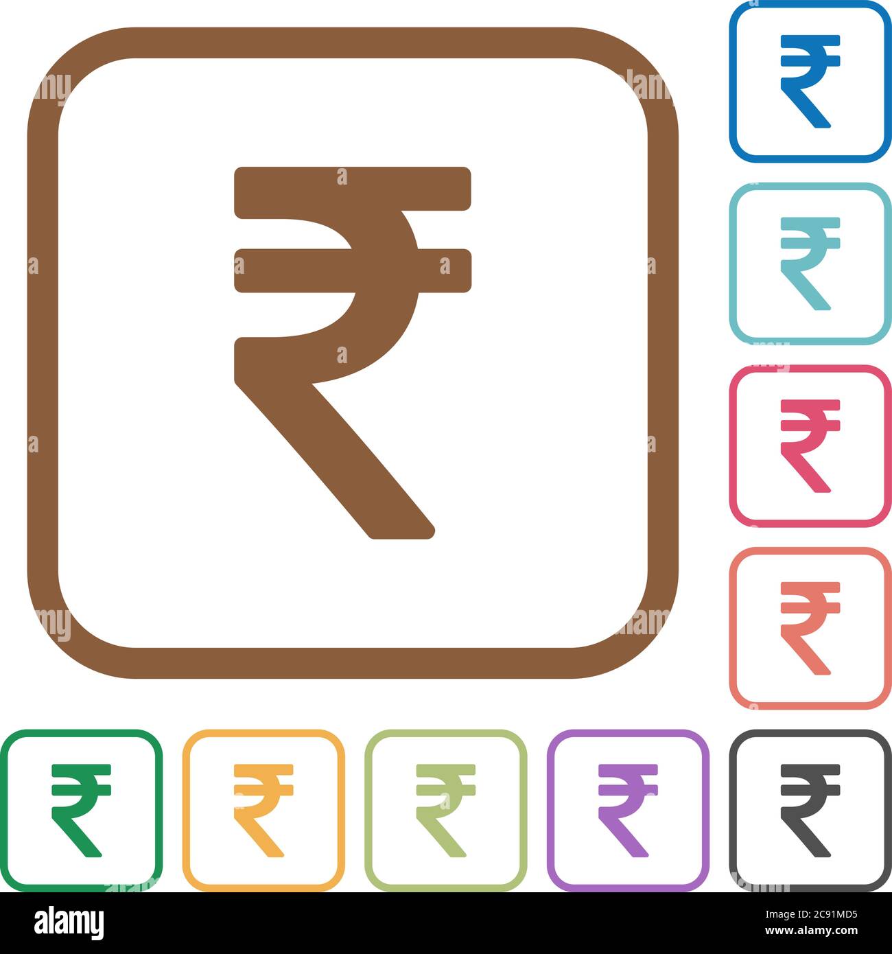 Indian Rupee sign simple icons in color rounded square frames on white ...
