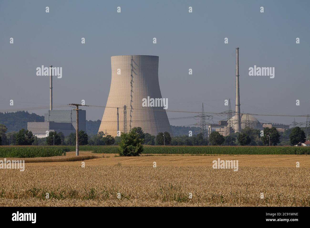 On the right the cooling tower in the middle the reactor dome and on ...