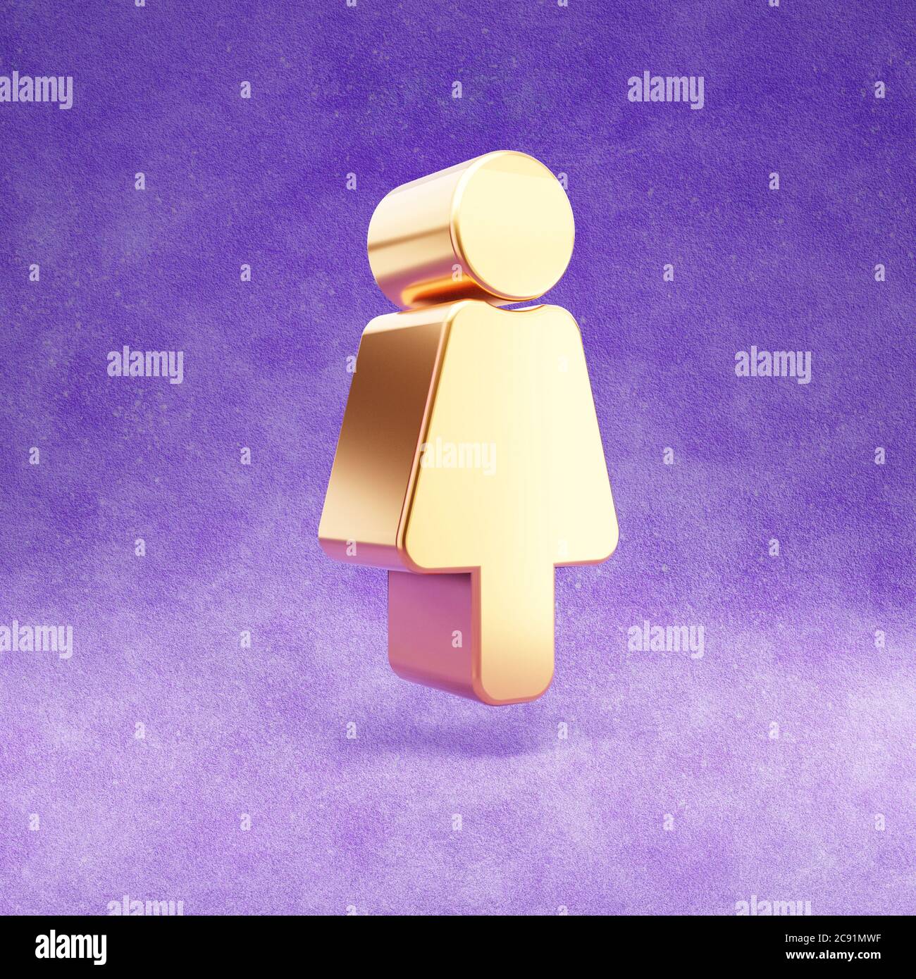 Female icon. Gold glossy Female symbol isolated on violet velvet ...