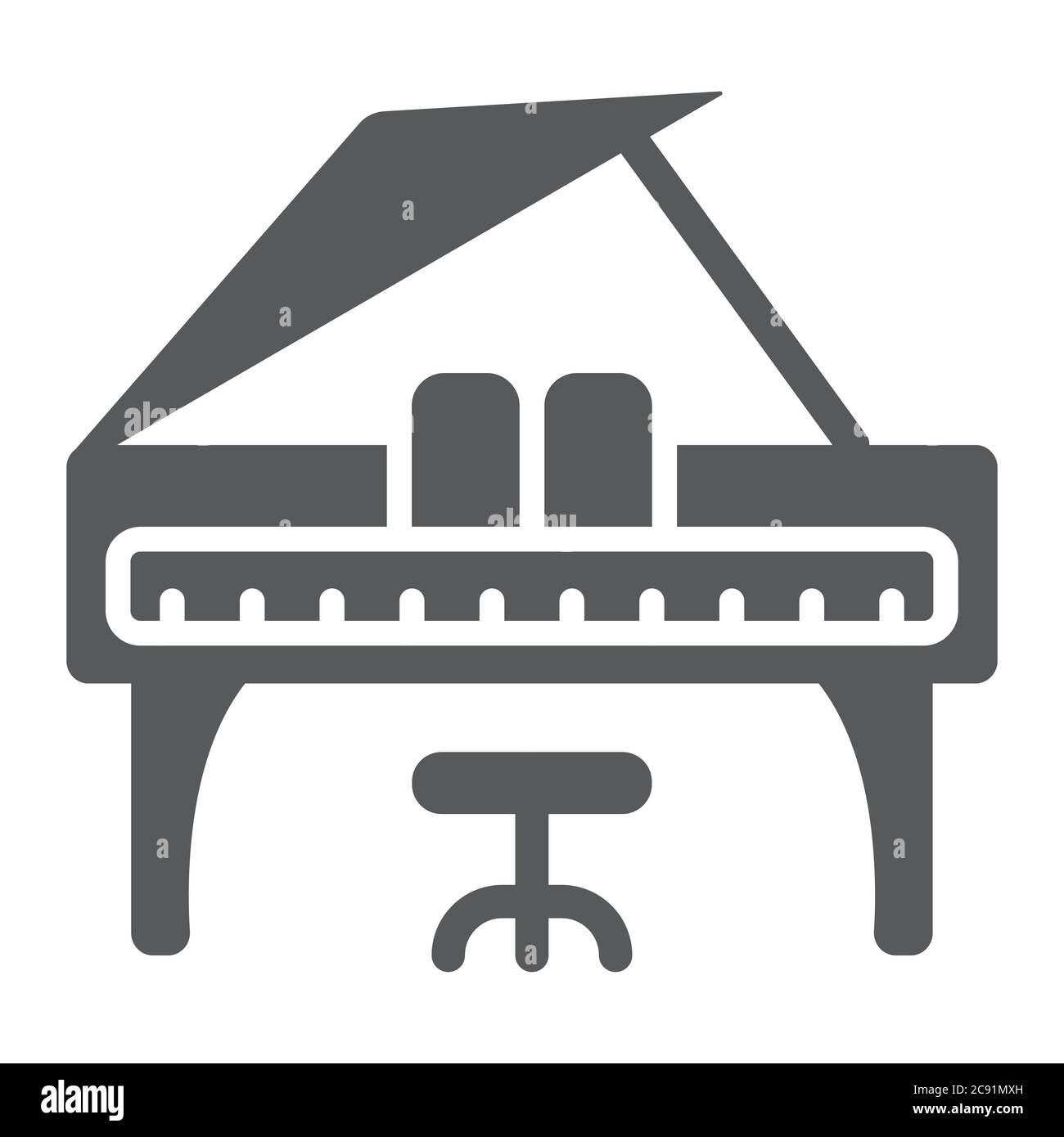 Piano glyph icon, music and sound, keyboard musical instrument sign ...