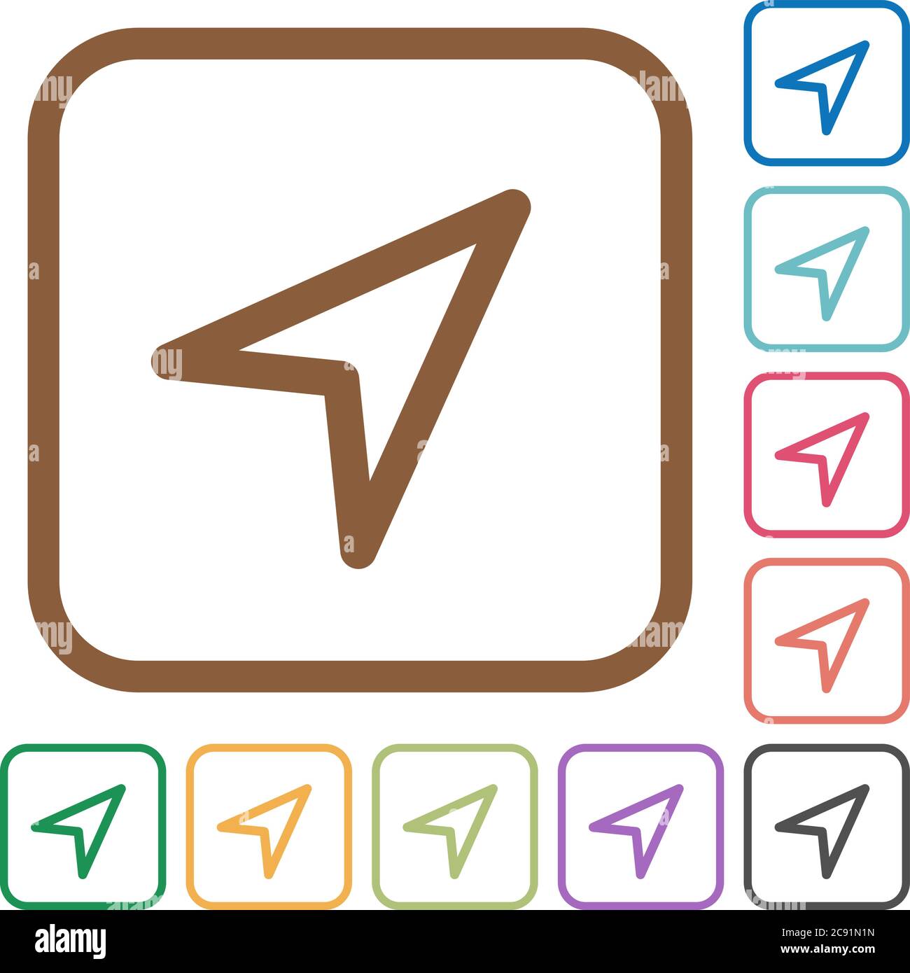 Direction arrow simple icons in color rounded square frames on white ...