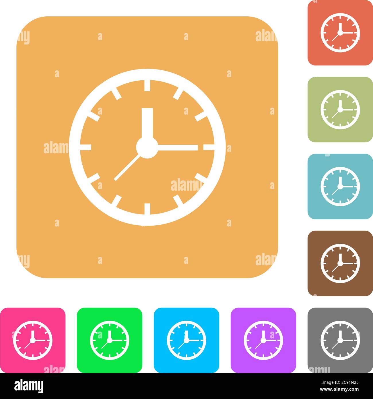 Clock flat icons on rounded square vivid color backgrounds Stock Vector ...