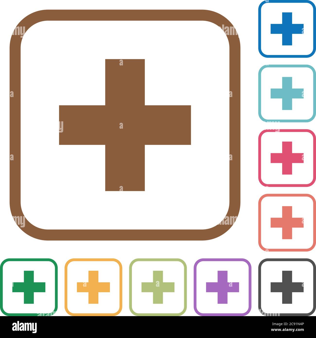 Insert simple icons in color rounded square frames on white background ...