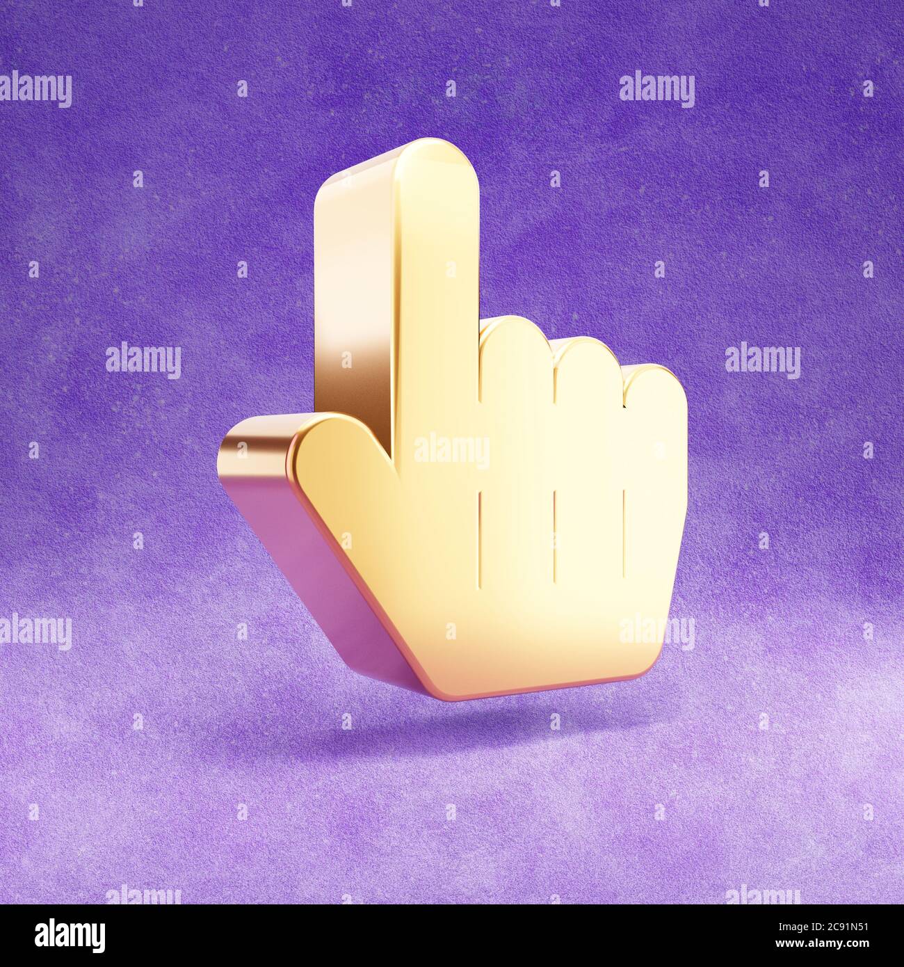 Link icon. Gold glossy Link pointer symbol isolated on violet velvet ...