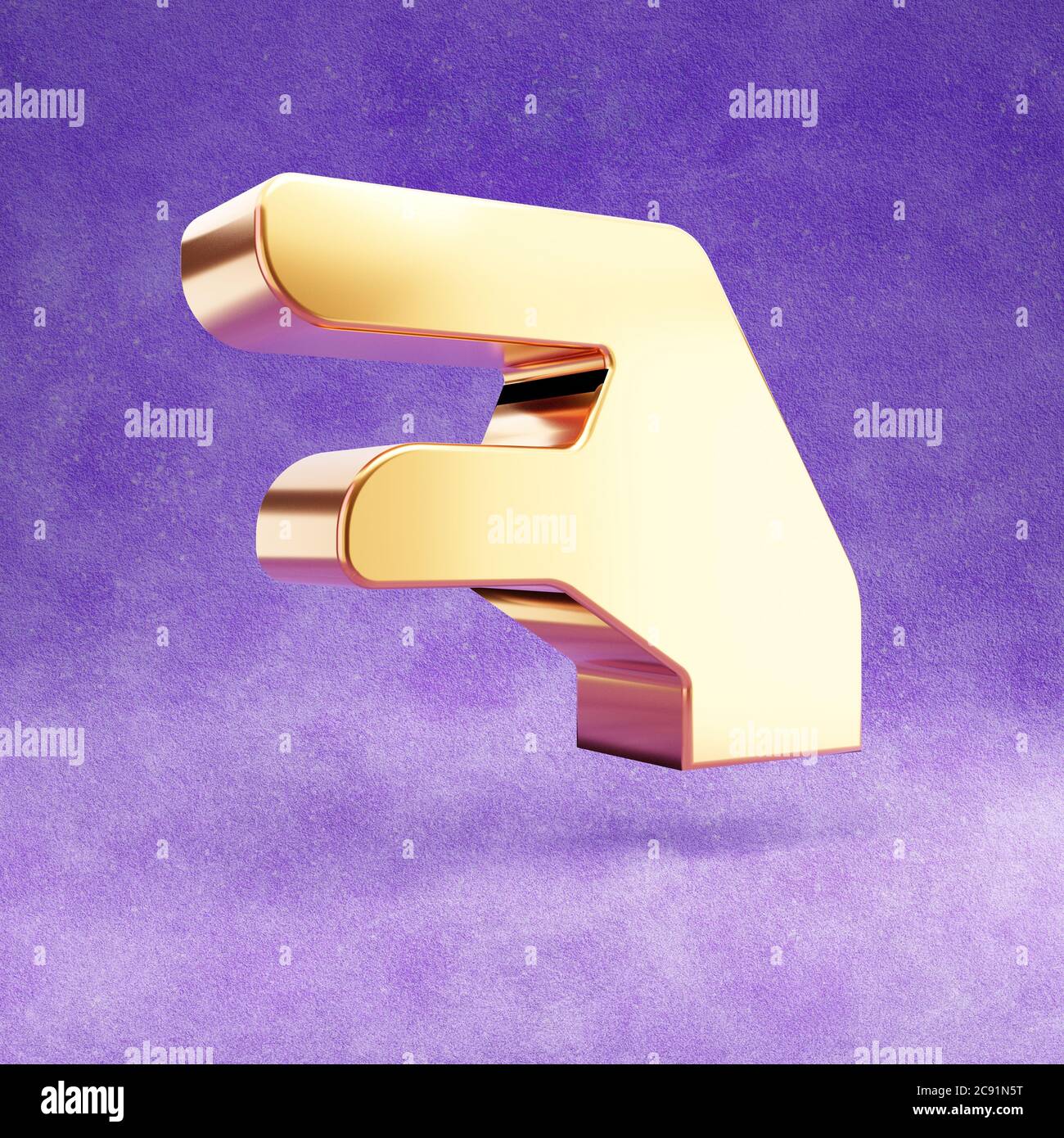 Hand Lizzard icon. Gold glossy Hand Lizzard symbol isolated on violet ...