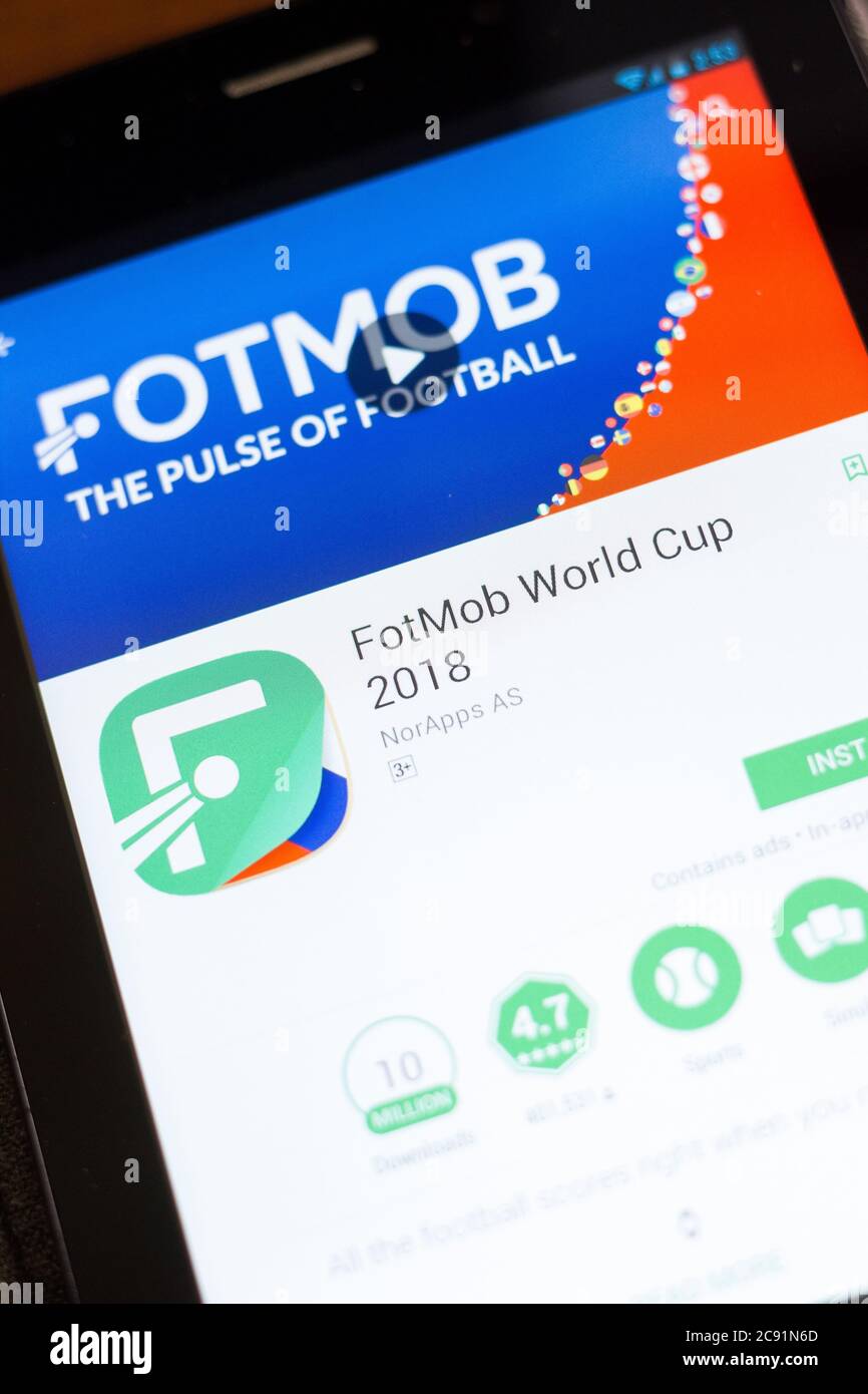 Ryazan, Russia - June 24, 2018: FotMob World Cup mobile app on the display of tablet PC Stock ...