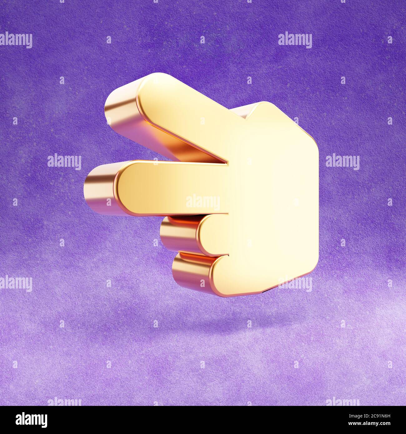 Hand Scissors icon. Gold glossy Hand Scissors symbol isolated on violet ...