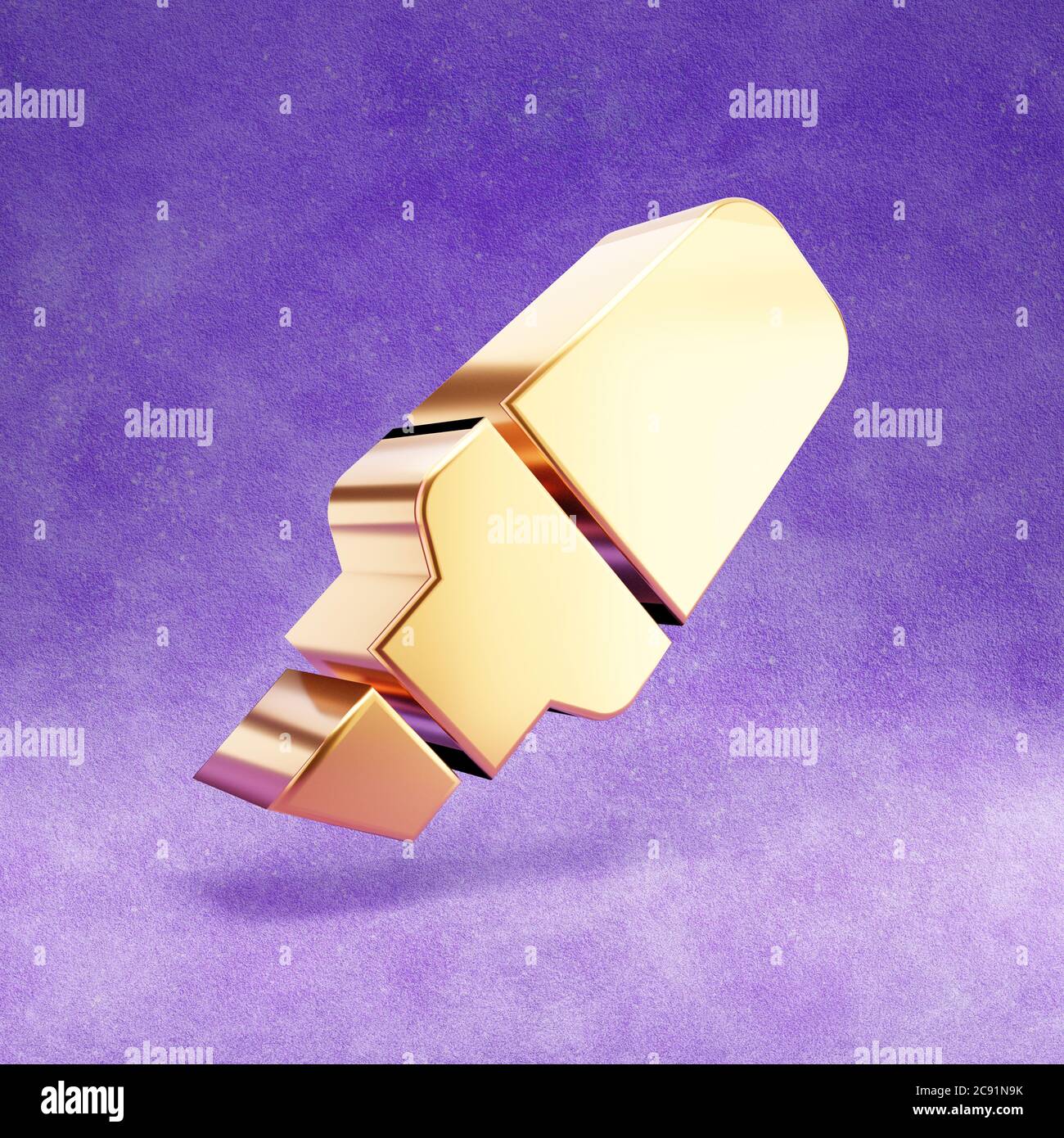 Highlighter icon. Gold glossy Highlighter symbol isolated on violet ...