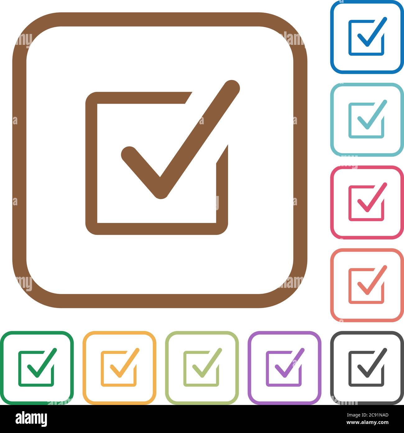 Checked box simple icons in color rounded square frames on white ...