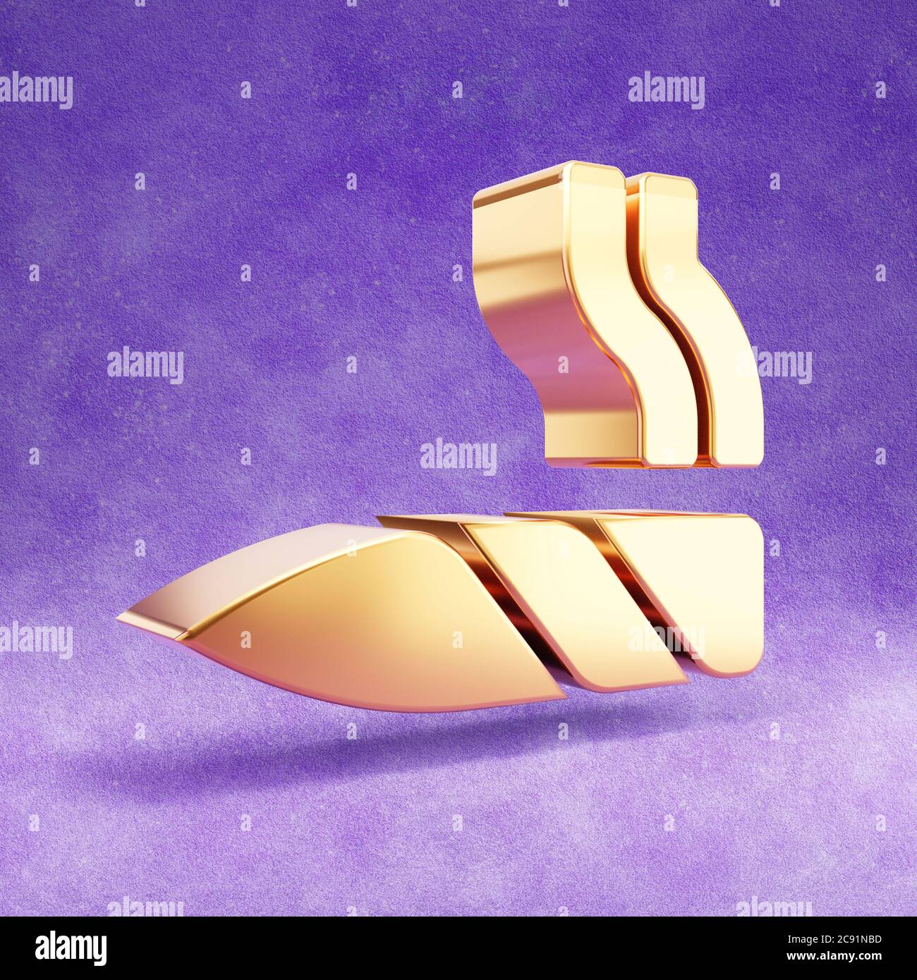 Joint icon. Gold glossy Joint symbol isolated on violet velvet ...