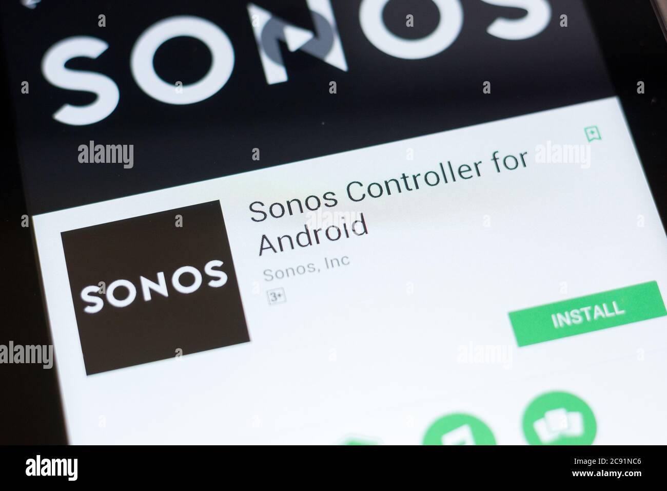 Ryazan, Russia - June 24, 2018: Sonos Controller for Android mobile app on the display of tablet ...