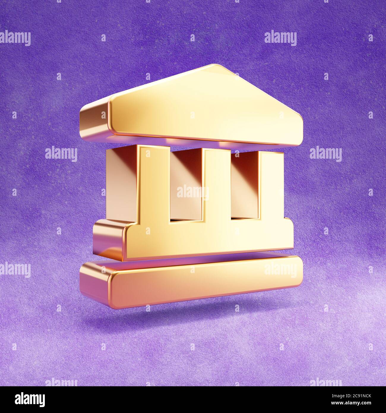 Landmark icon. Gold glossy Landmark symbol isolated on violet velvet ...
