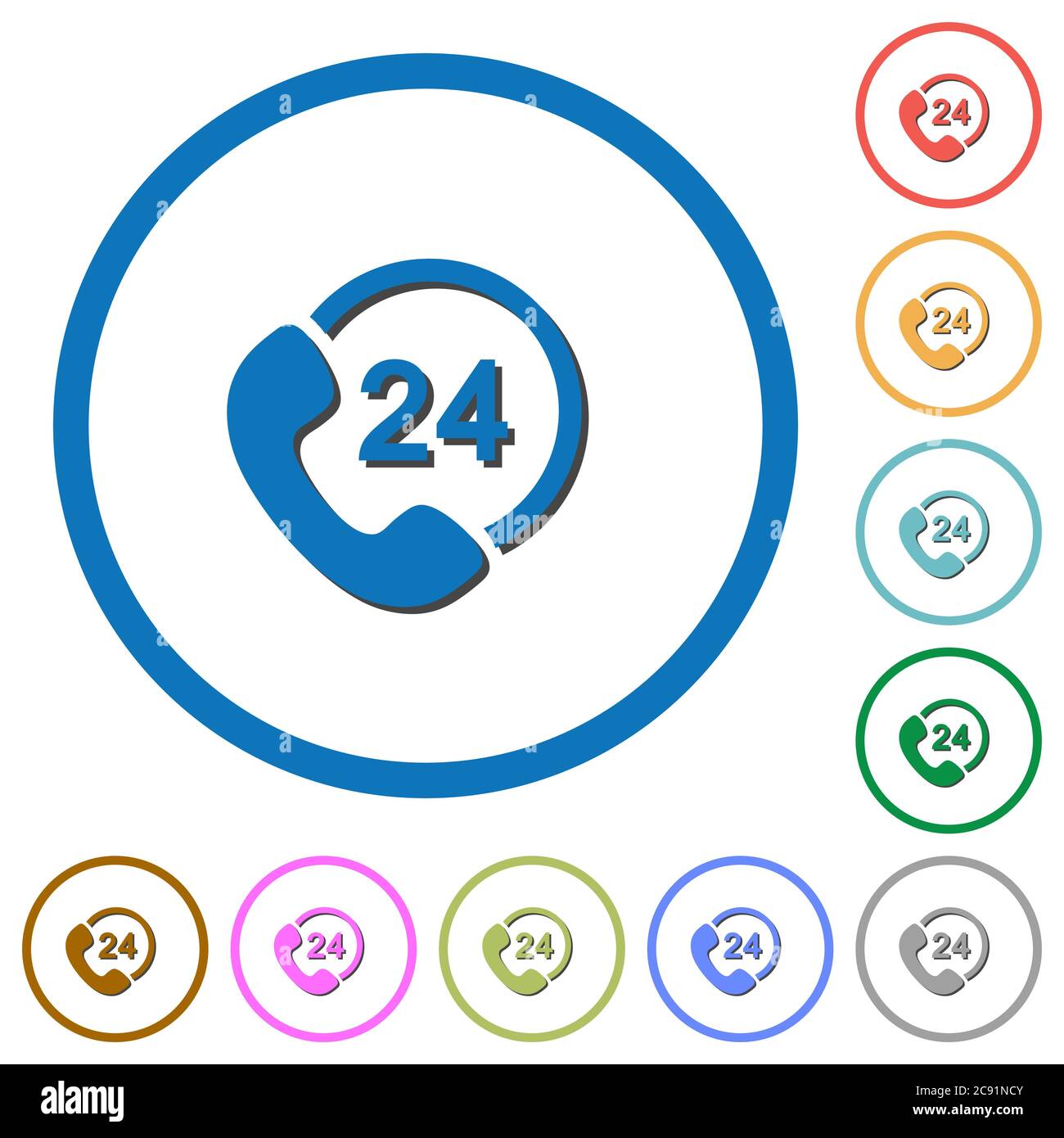 One day service flat color vector icons with shadows in round outlines ...