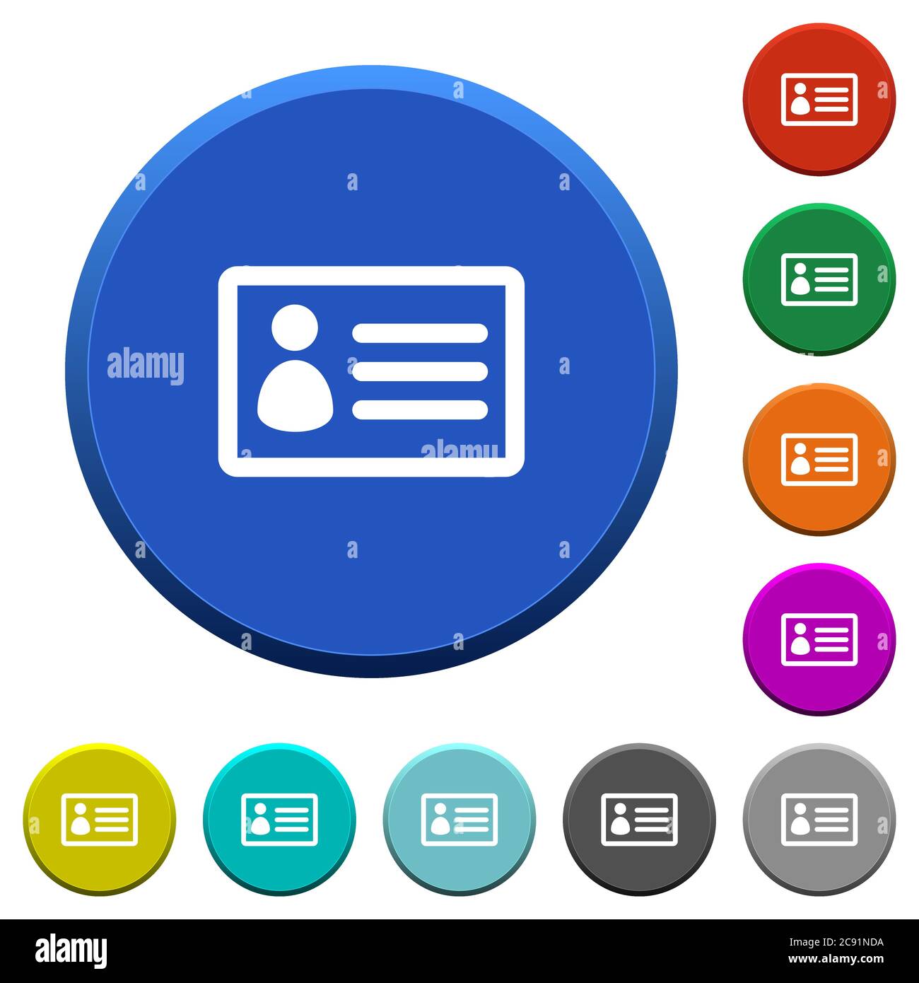 ID card round color beveled buttons with smooth surfaces and flat white ...