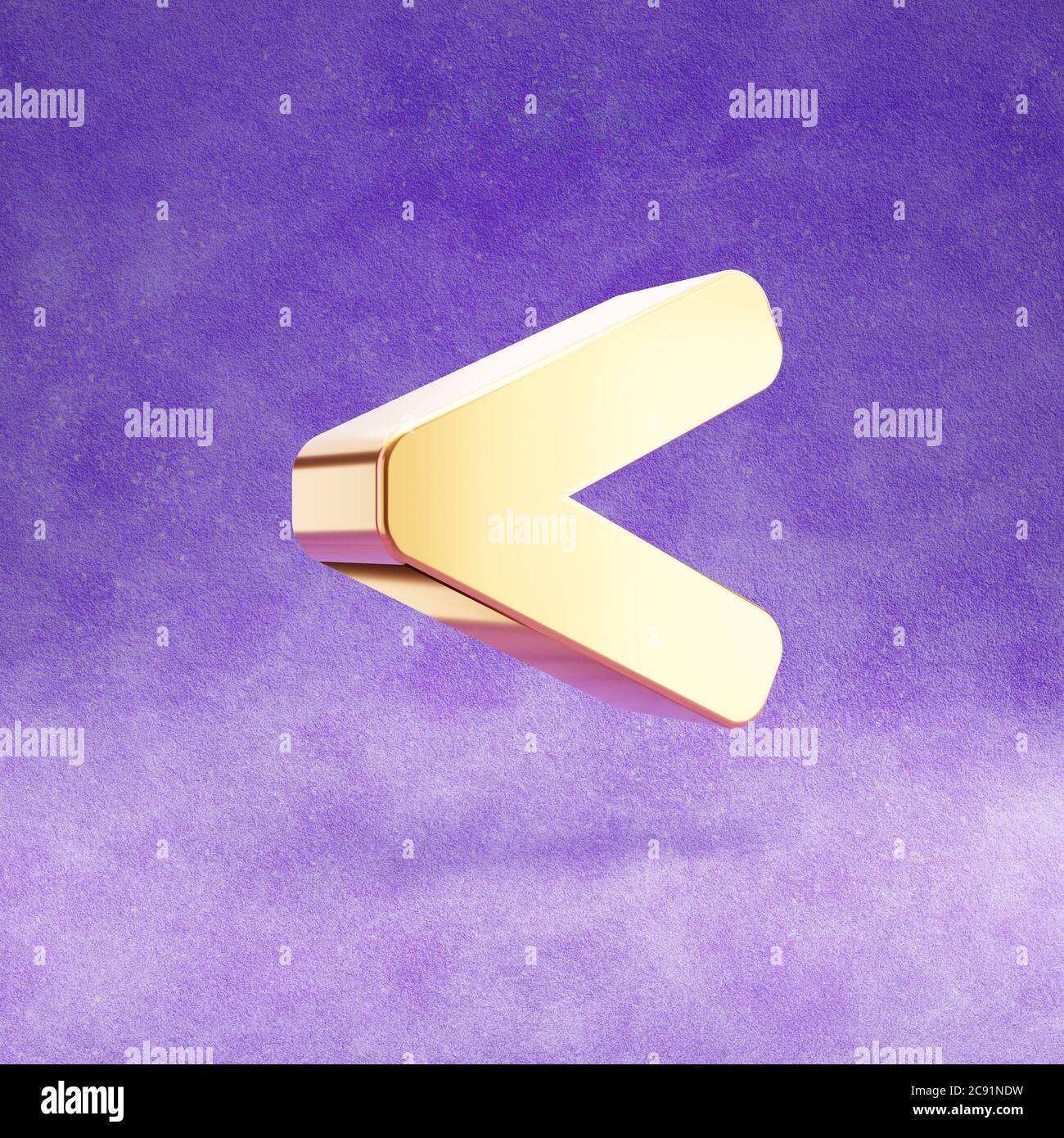 Less than icon. Gold glossy Less than symbol isolated on violet velvet ...