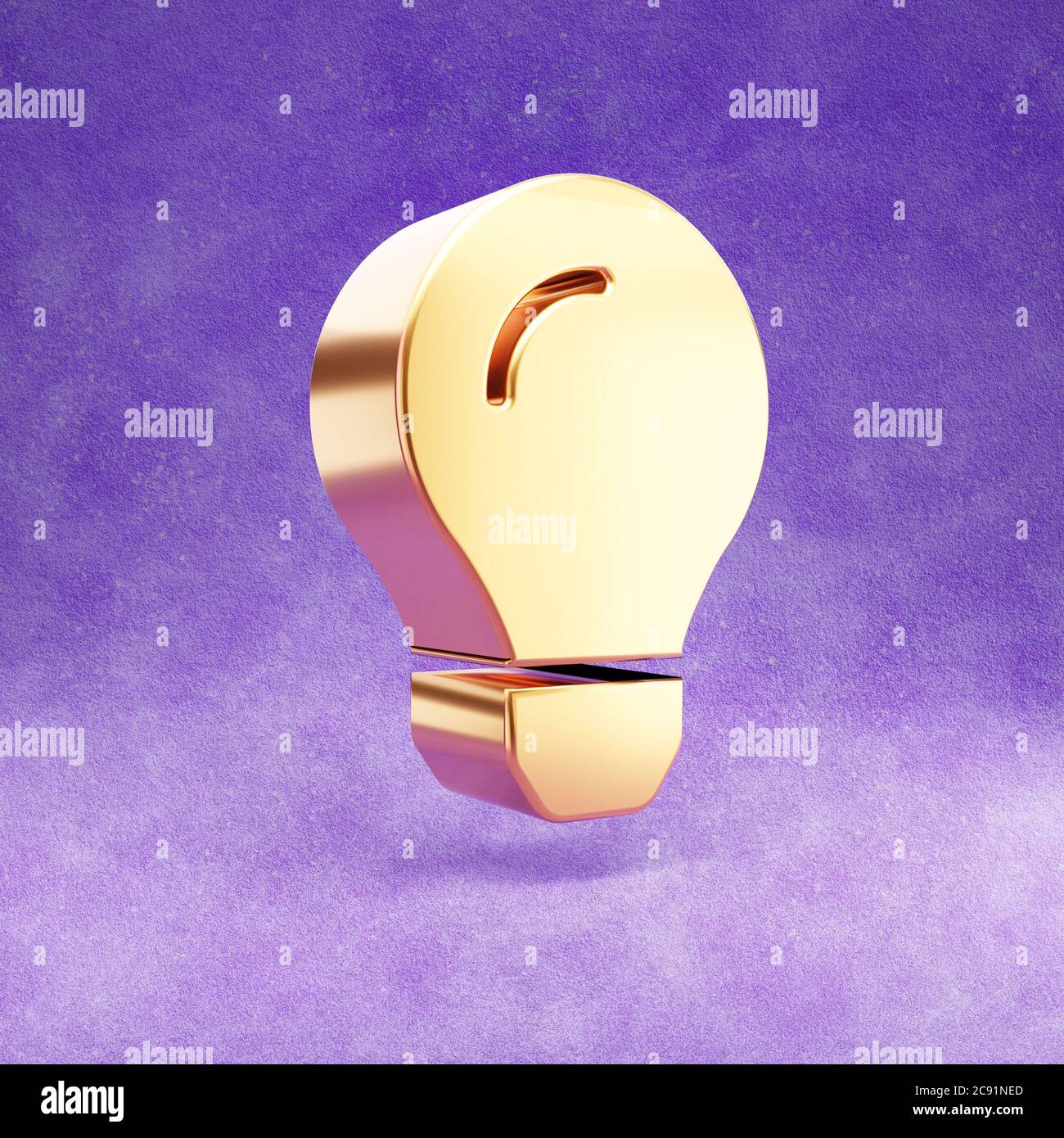 Lightbulb icon. Gold glossy Lightbulb symbol isolated on violet velvet ...