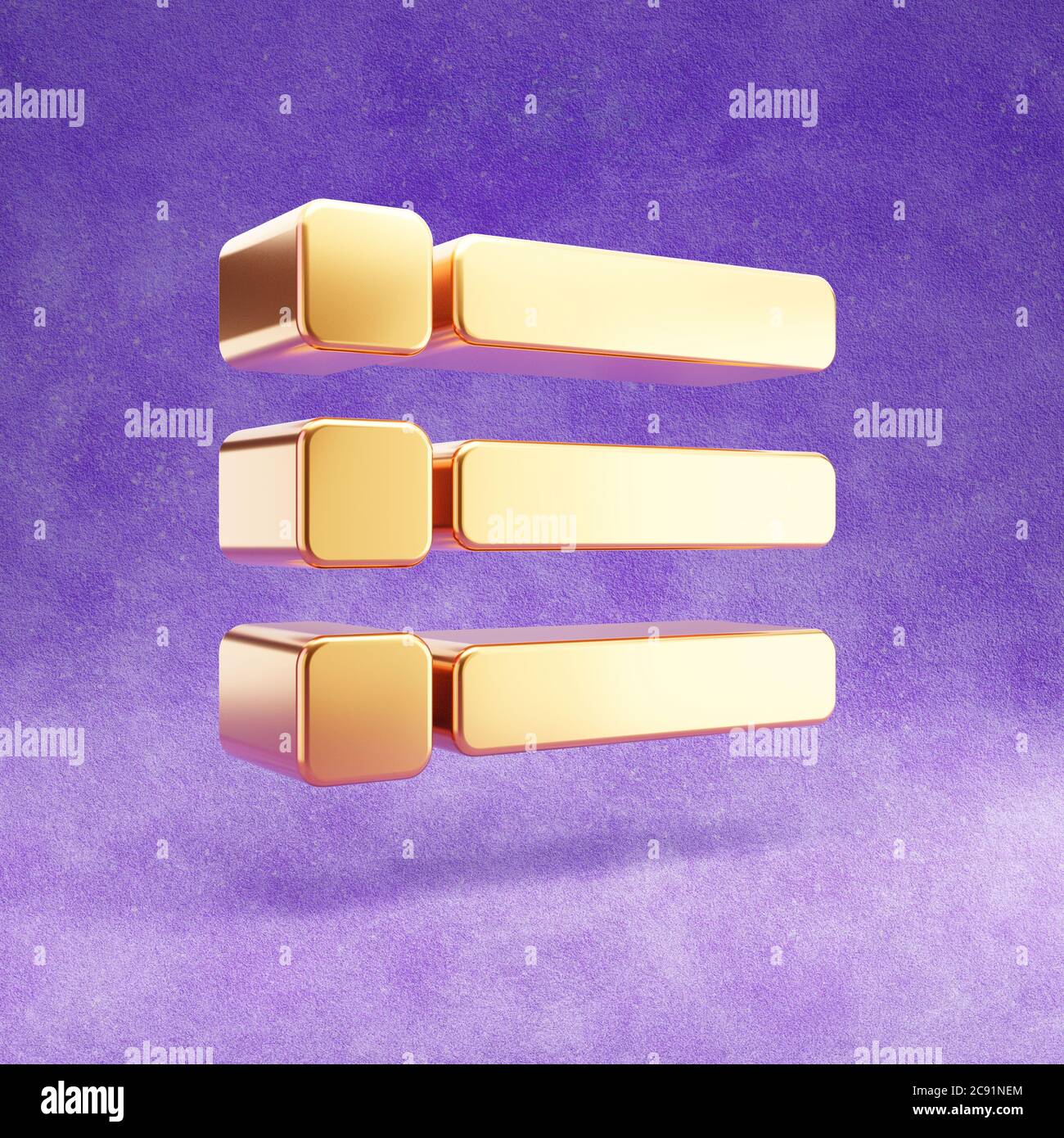 List icon. Gold glossy List symbol isolated on violet velvet background ...