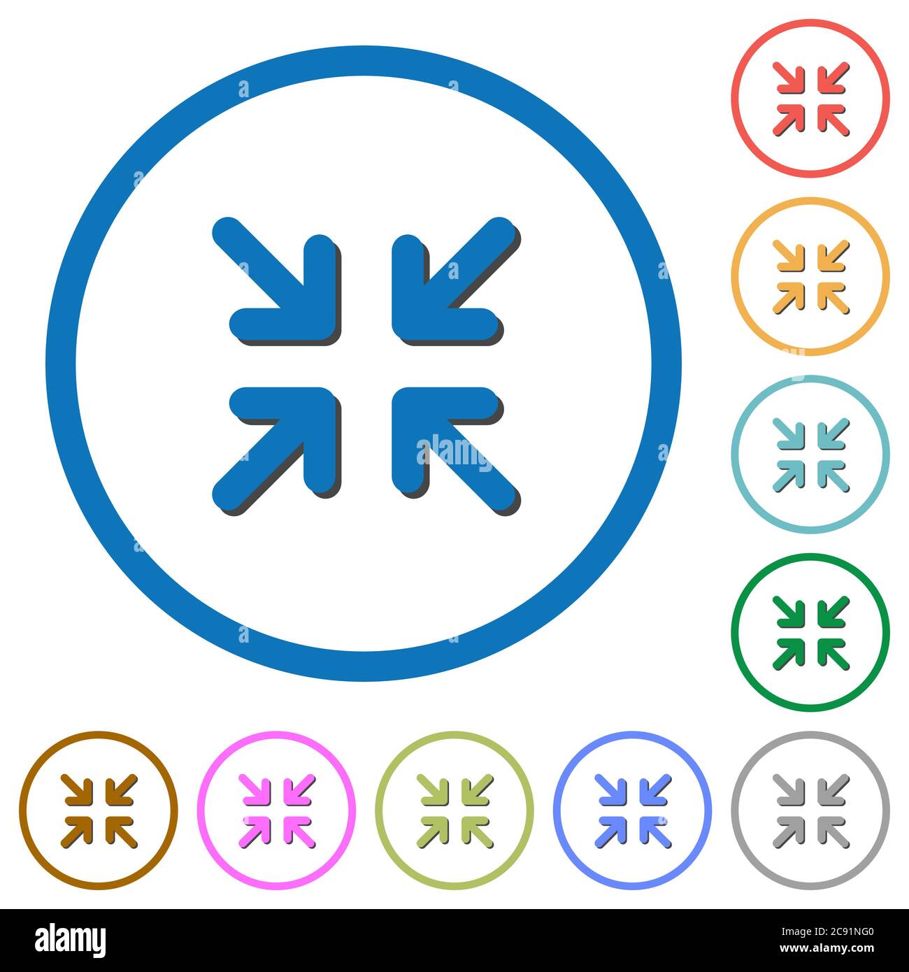 Minimize arrows flat color vector icons with shadows in round outlines ...