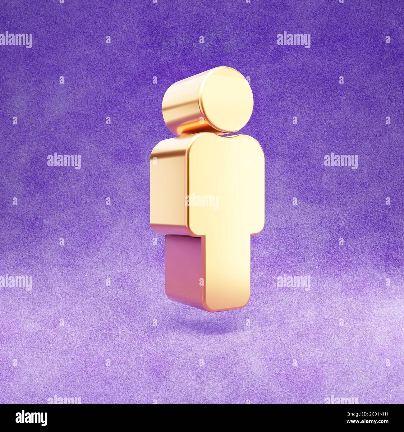 Male icon. Gold glossy Male symbol isolated on violet velvet background ...