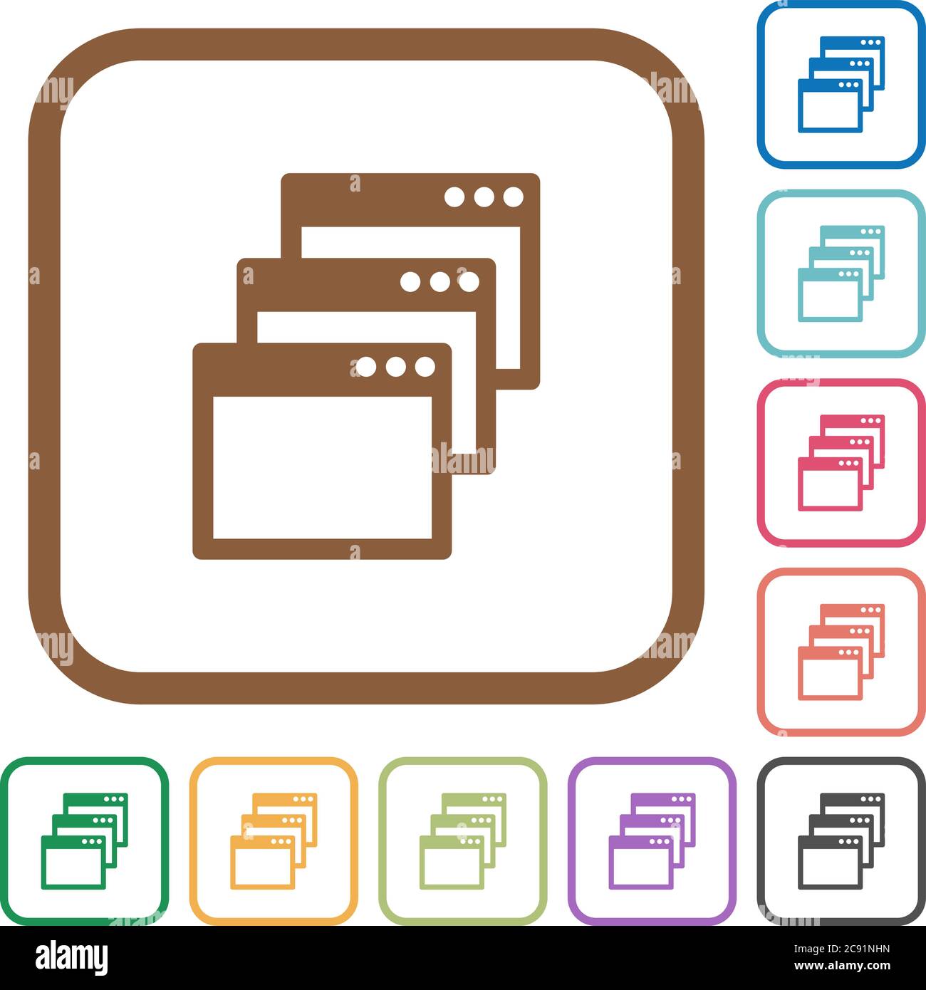 Cascade window view mode simple icons in color rounded square frames on white background Stock ...